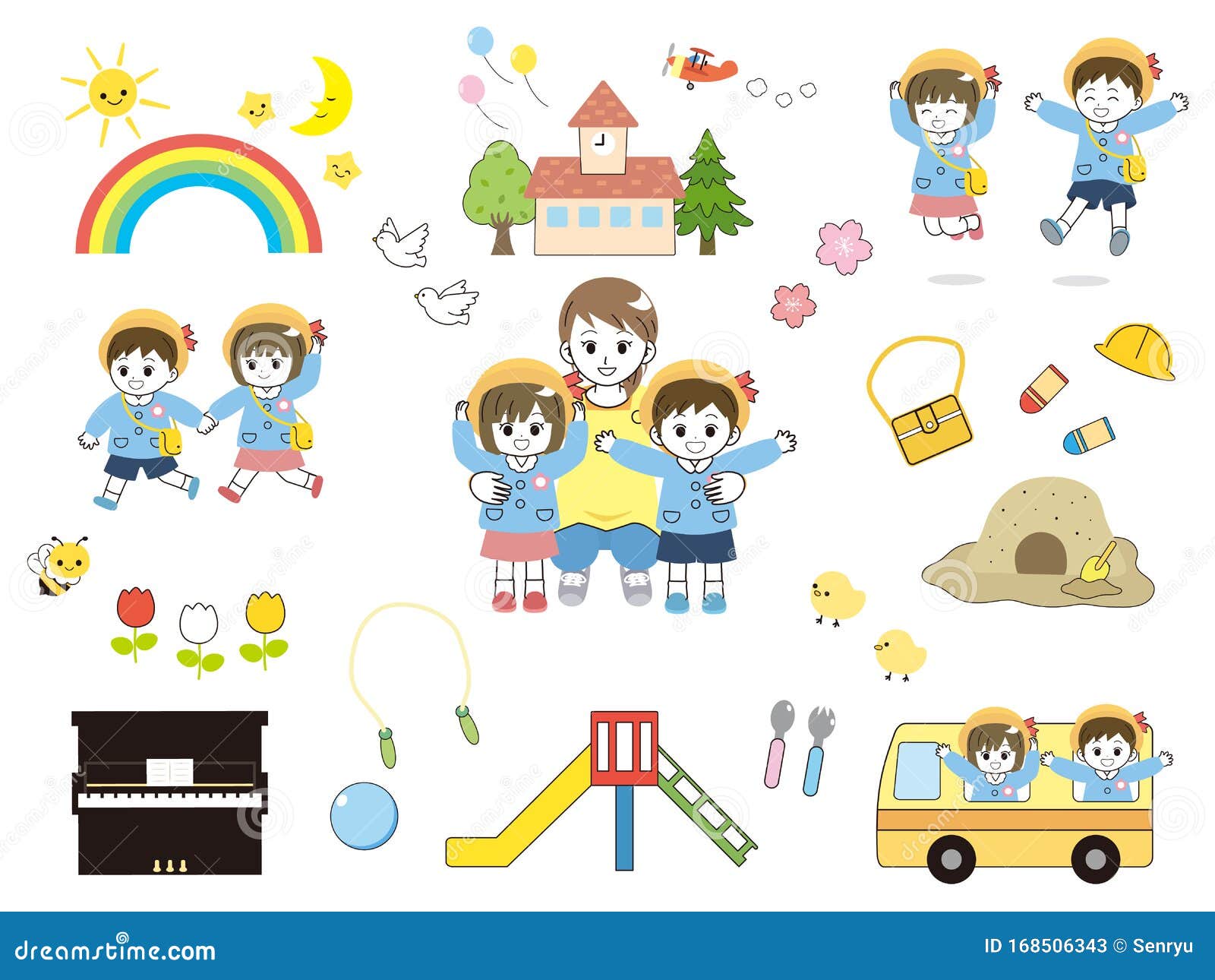 Kindergarten set stock vector. Illustration of friends - 168506343