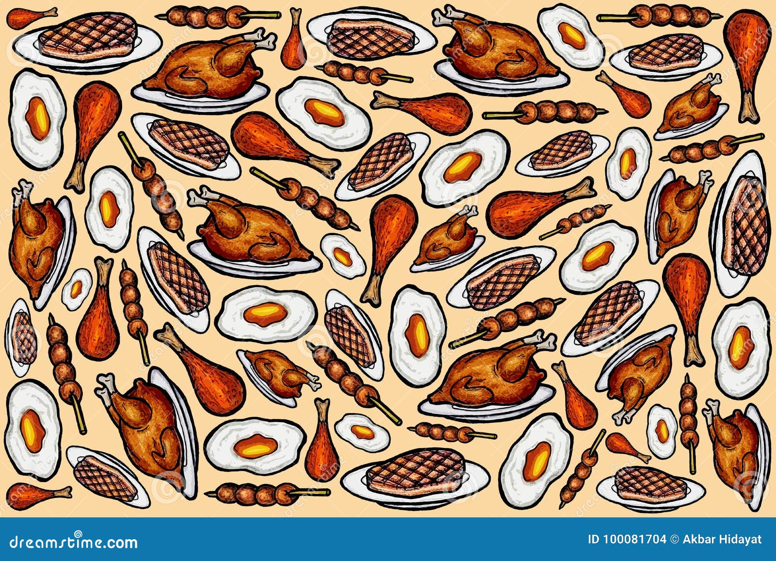 Meat and Chicken Pattern Design Stock Illustration - Illustration of ...