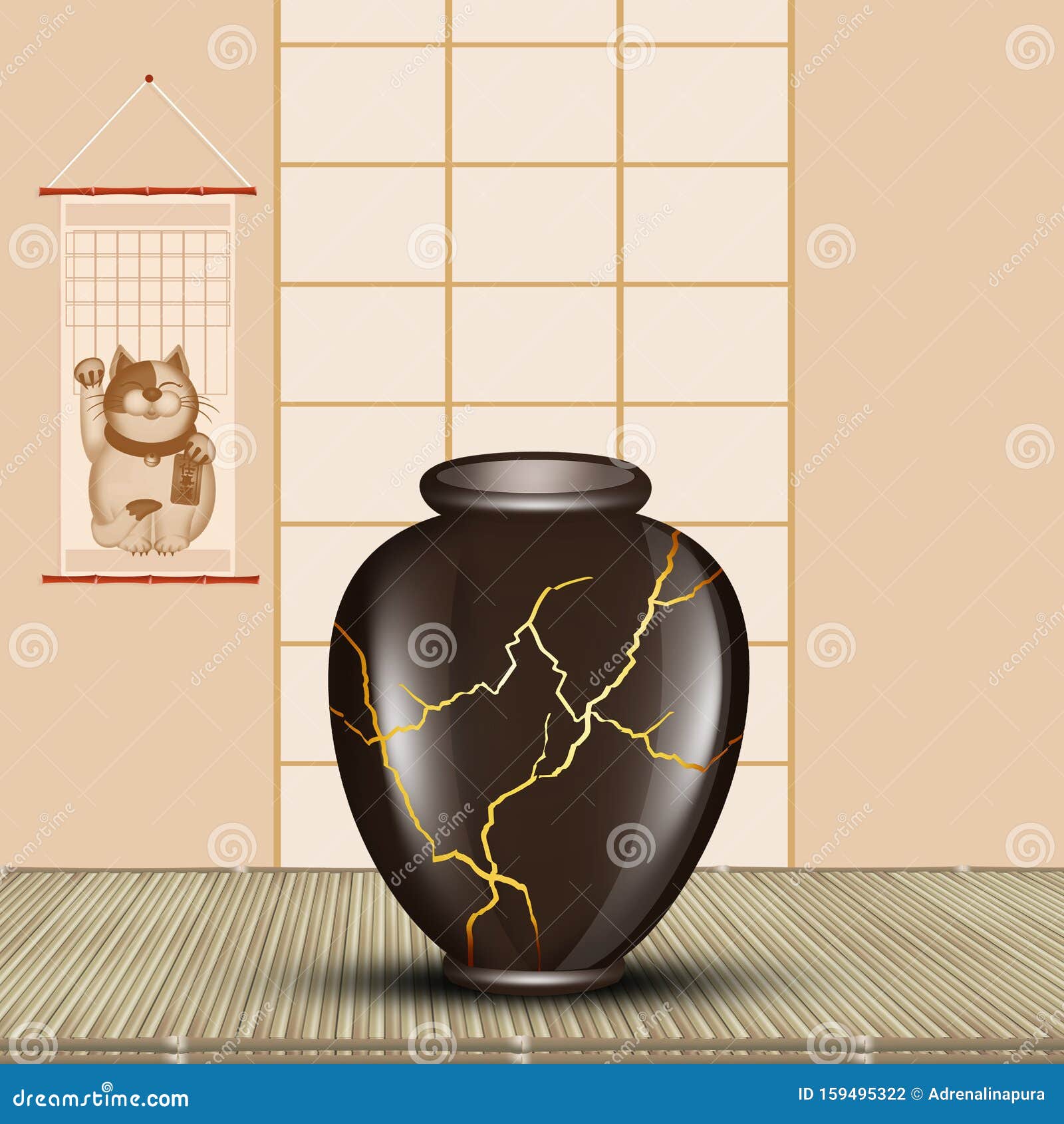 Illustration of kintsugi stock illustration. Illustration of cracks ...