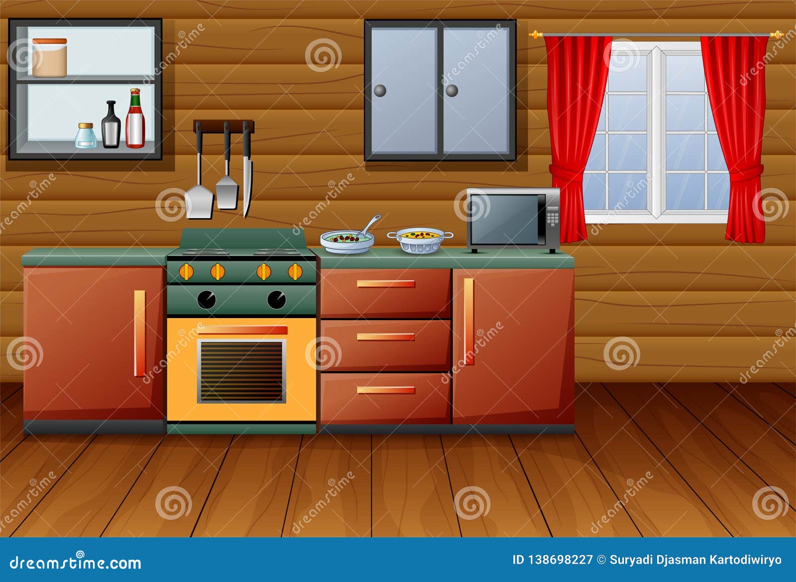Illustration of Kitchen Interior Traditional Stock Vector ...