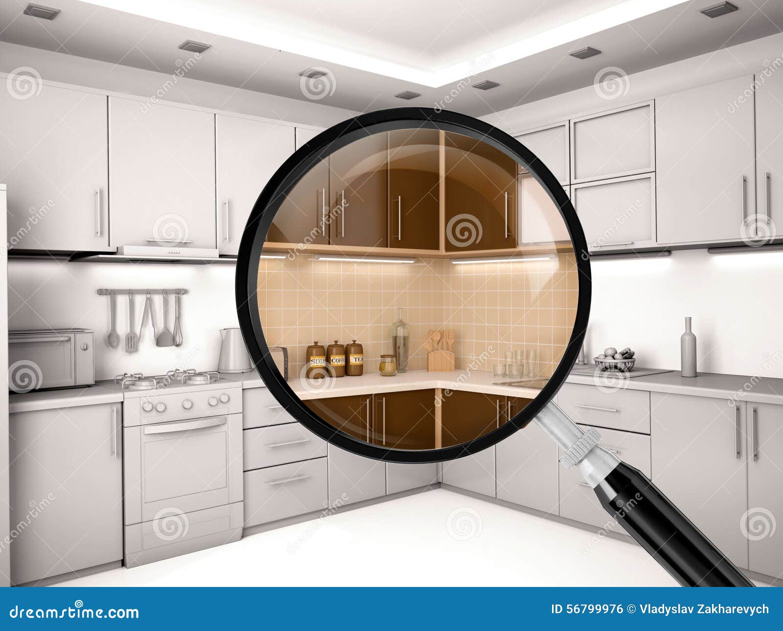Illustration of Kitchen is through a Magnifying Glass Stock ...