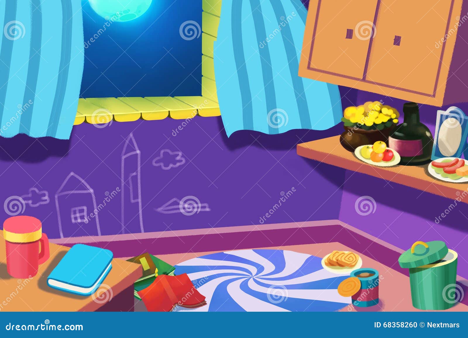 Illustration: Kitchen at Night. Stock Illustration - Illustration of ...