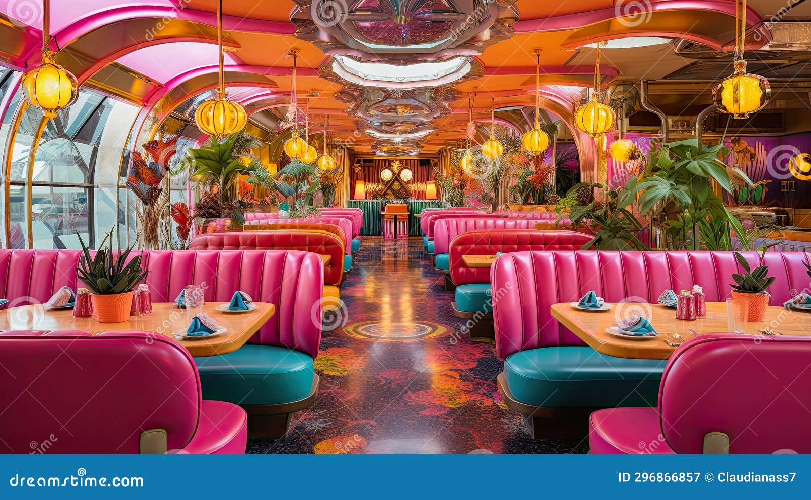 Illustration of a Kitschy Retro Pink Restaurant Stock Image - Image of ...