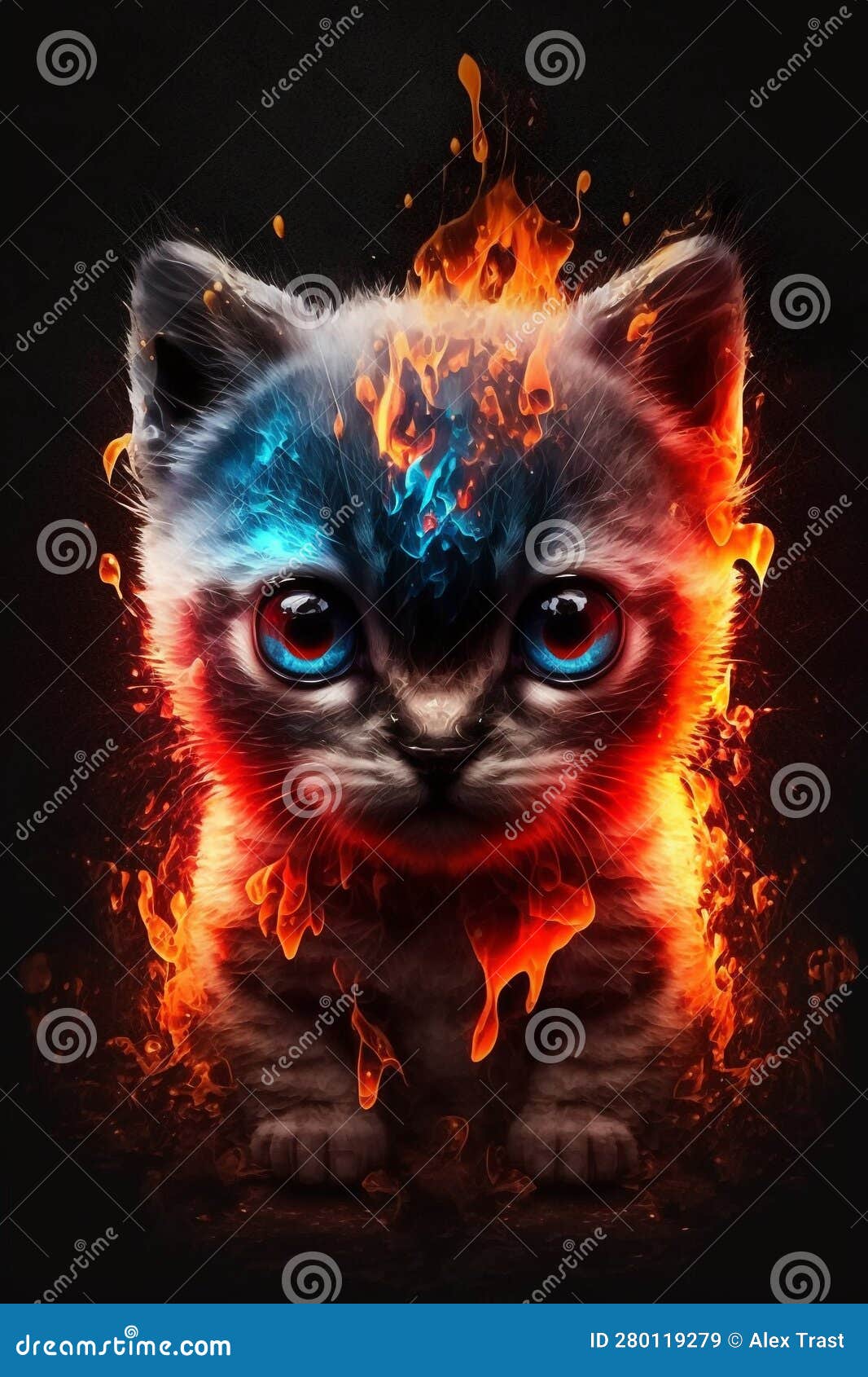 Illustration of a Kitten in Fire Style. Stock Illustration ...