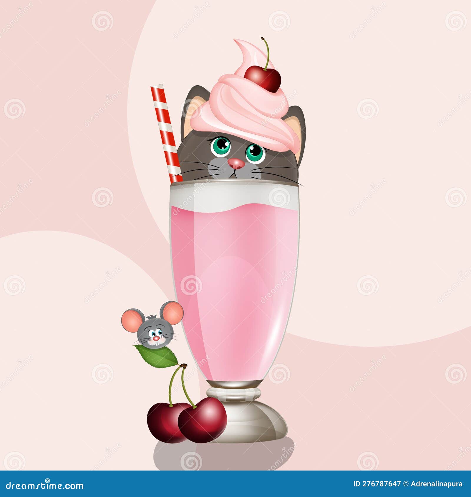 Illustration of Kitten in Strawberry Milkshake Stock Illustration ...