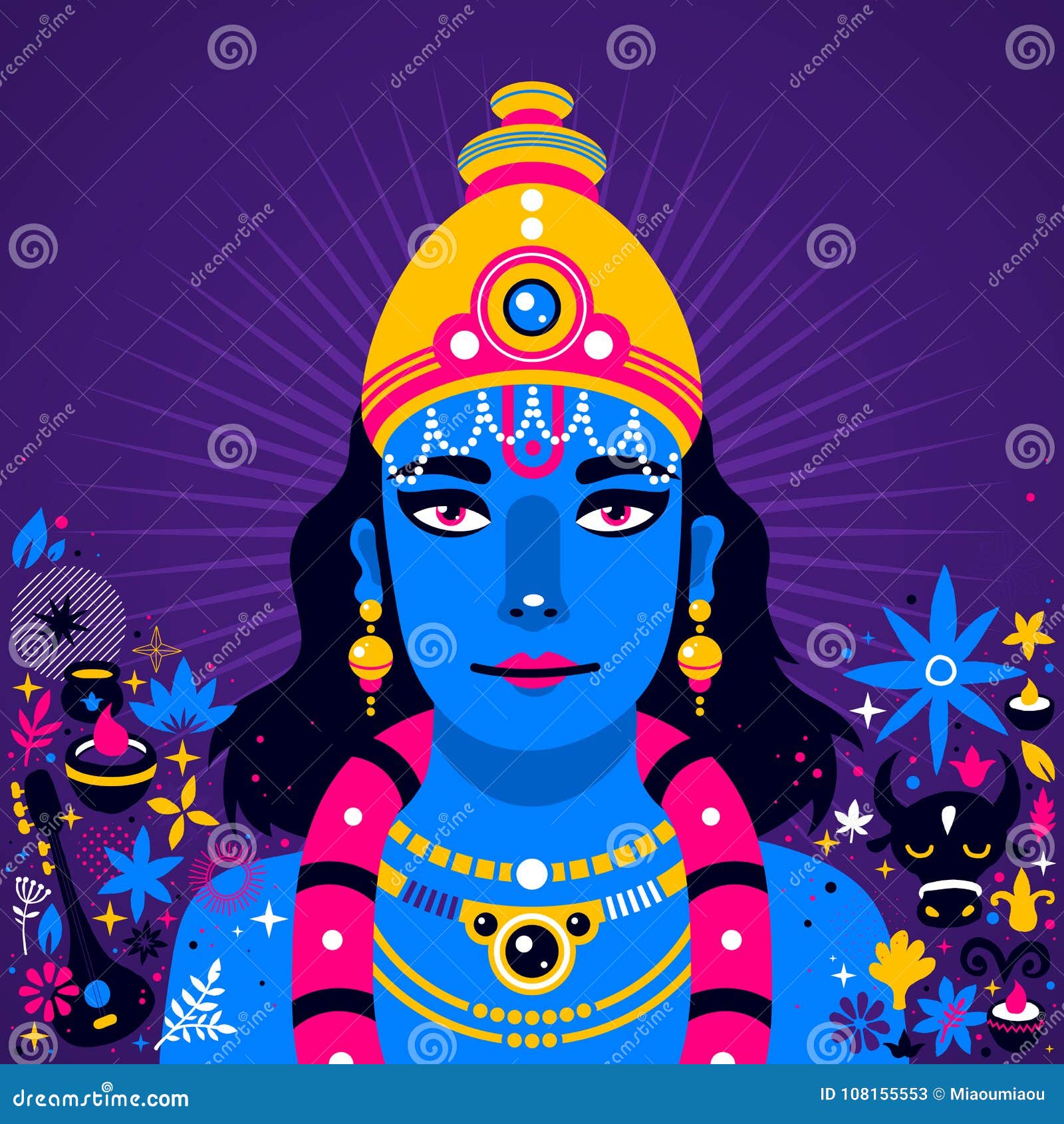 Illustration of Krishna on Deep Violet Background with Abstract ...