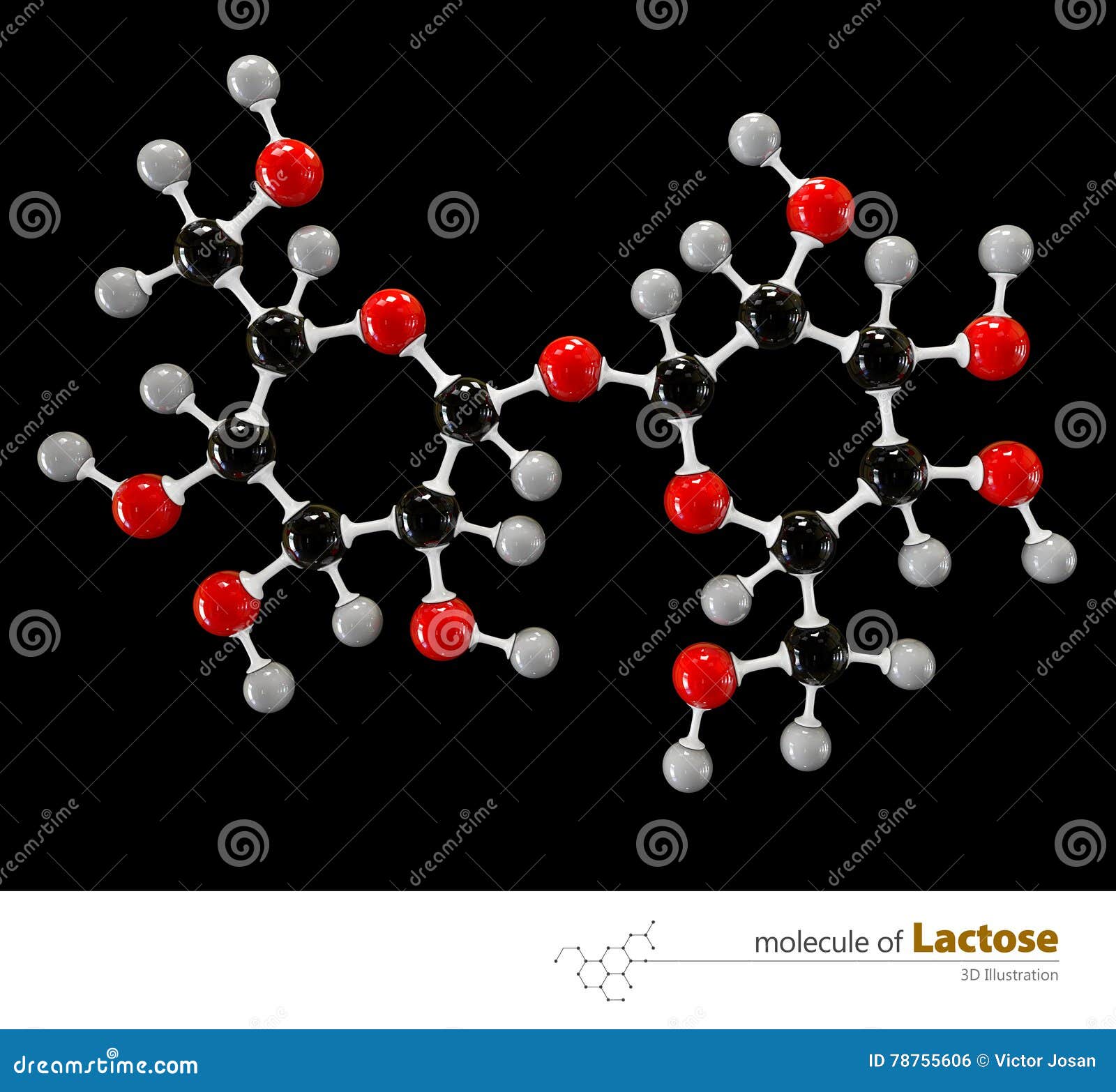 Lactose Molecule Structure With Chemical Formula On Dark Blue ...