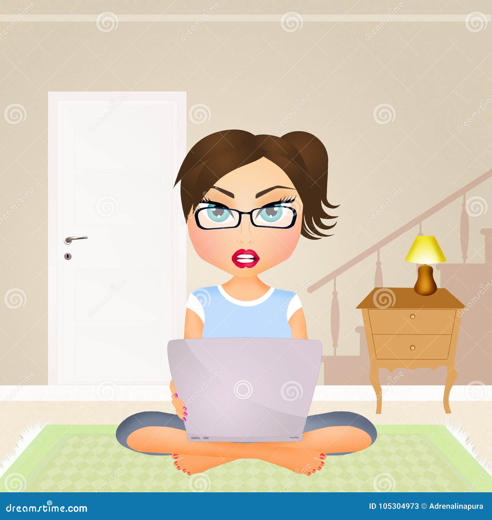Lady with computer stock illustration. Illustration of laptop - 105304973