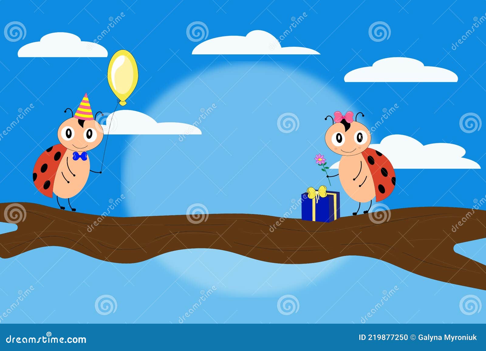 Ladybugs and birthday, stock illustration. Illustration of tale - 219877250