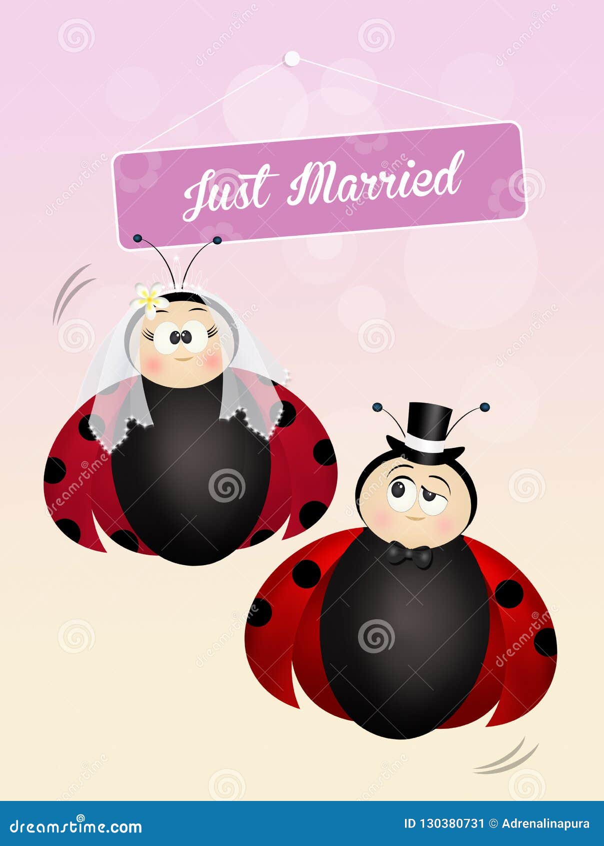 Ladybugs in love stock illustration. Illustration of wedding - 130380731