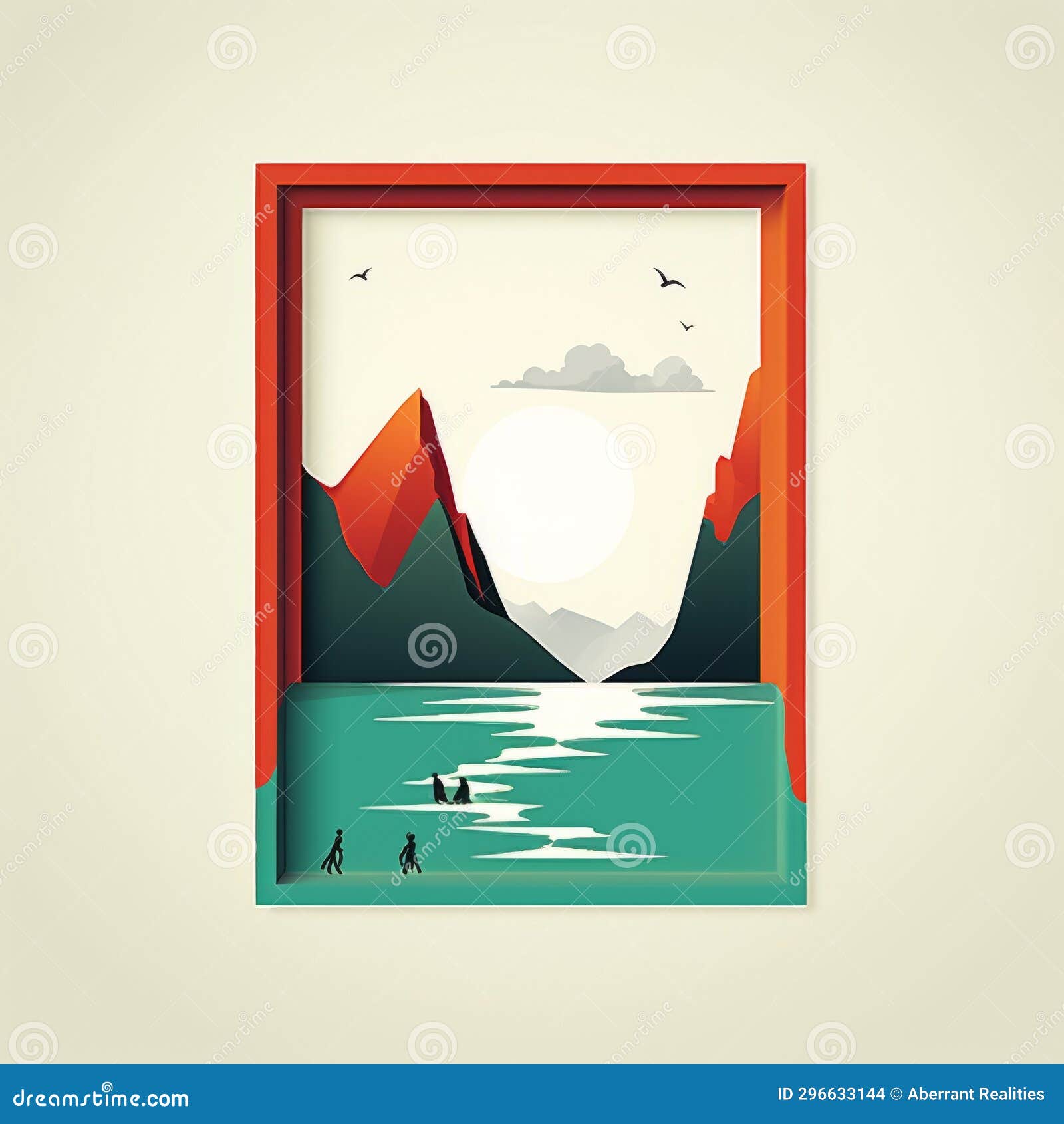 An Illustration of a Lake and Mountains in a Frame Stock Illustration ...