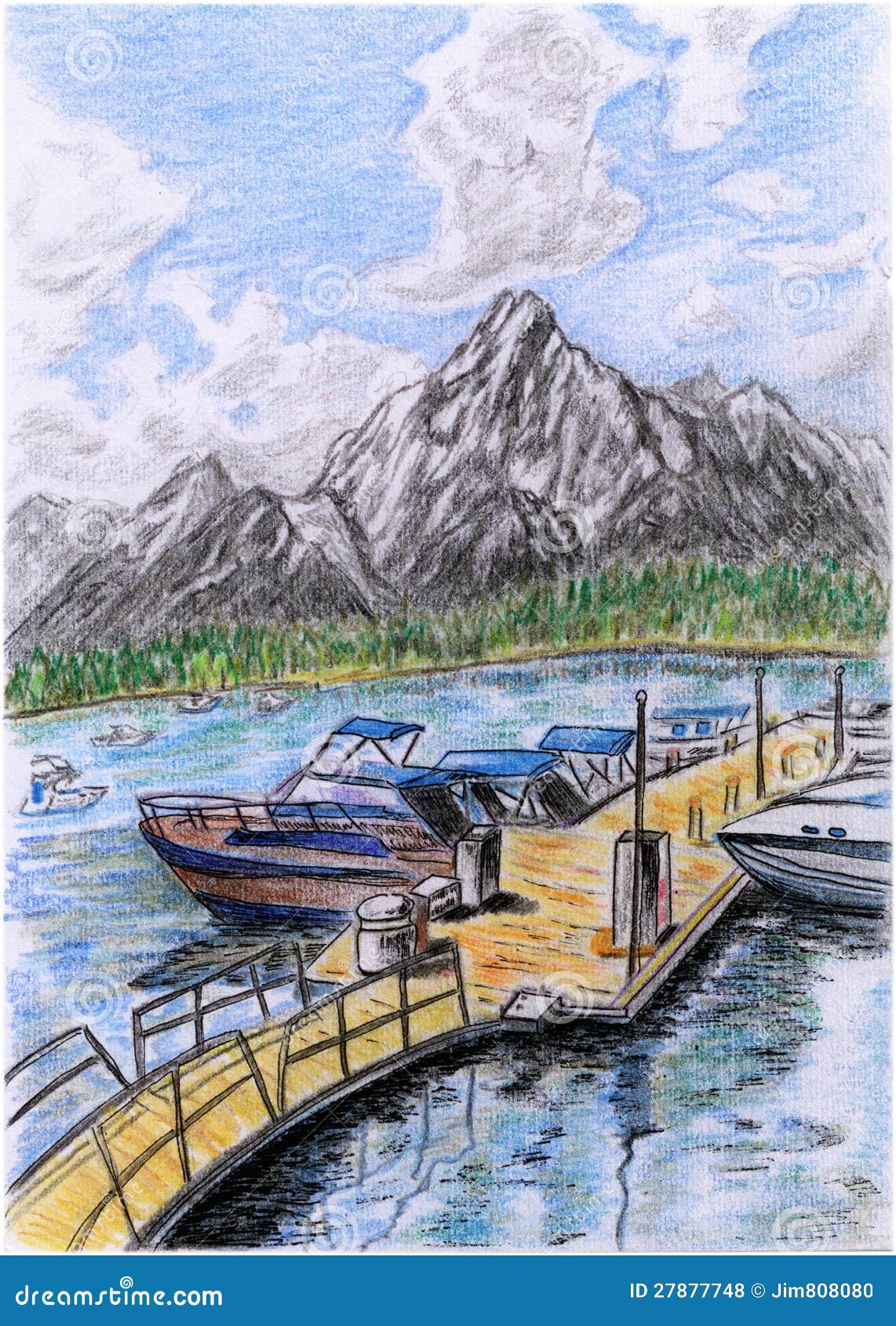 Illustration-Lakeside pier stock illustration. Illustration of catwalk ...