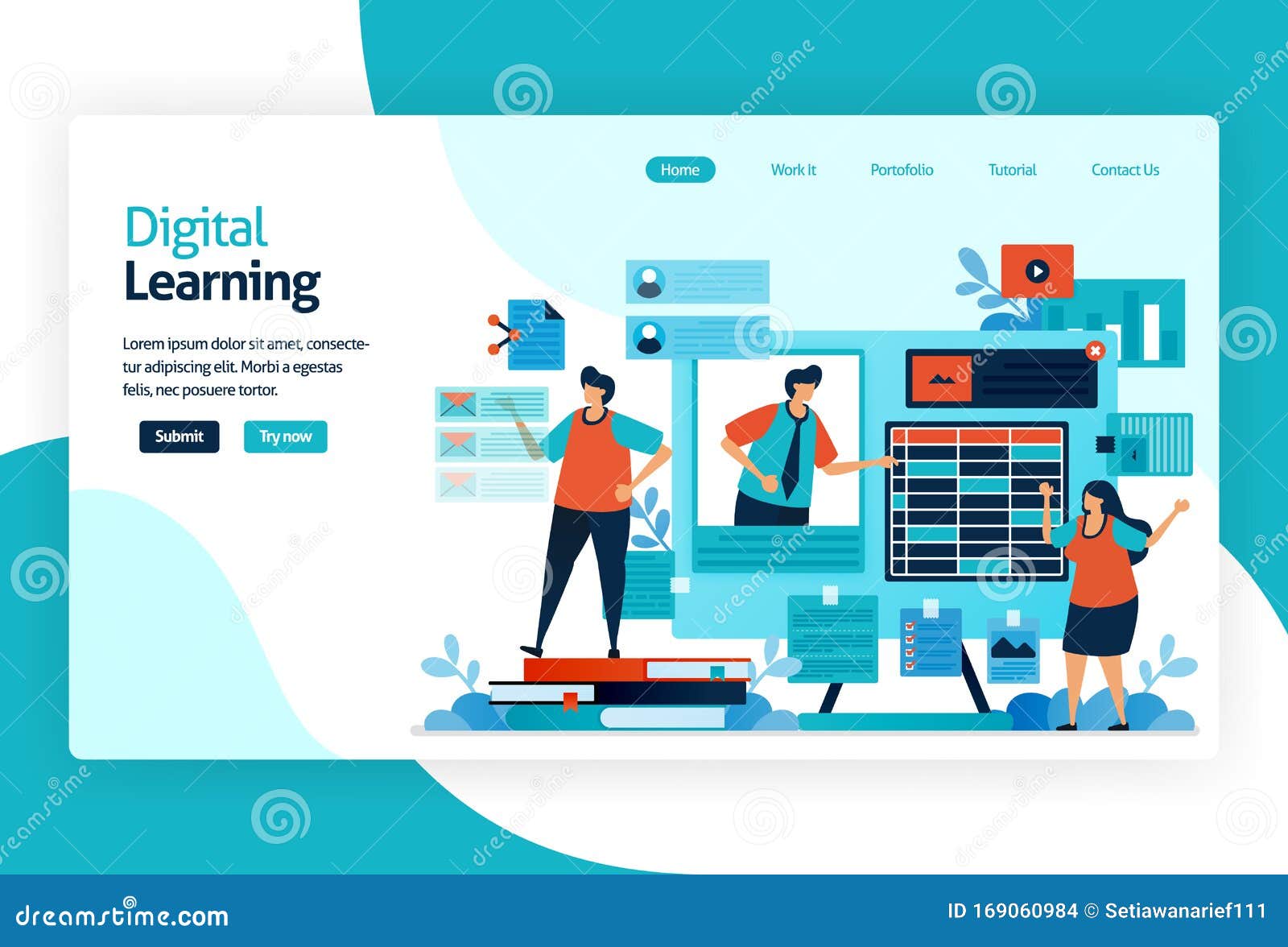 Illustration of Landing Page for Digital Learning. Learning by ...