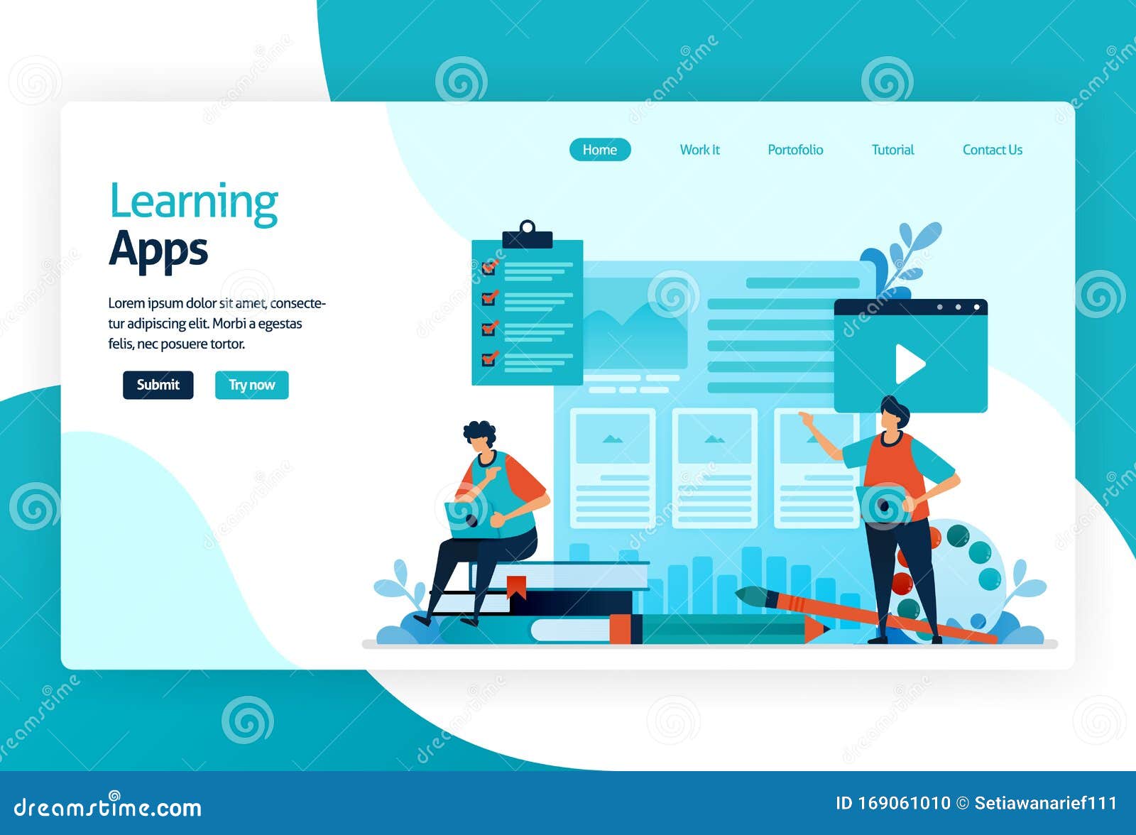 Illustration of Landing Page for Learning Apps. Education Process of ...