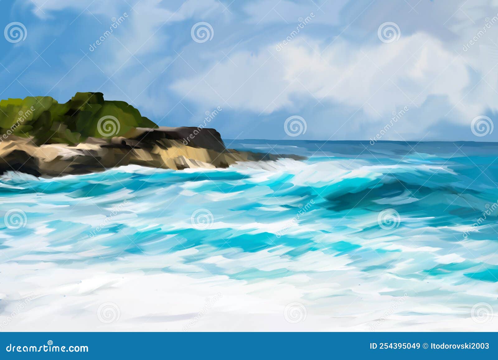 Landscape Blue Sea Illustration Stock Illustration - Illustration of ...