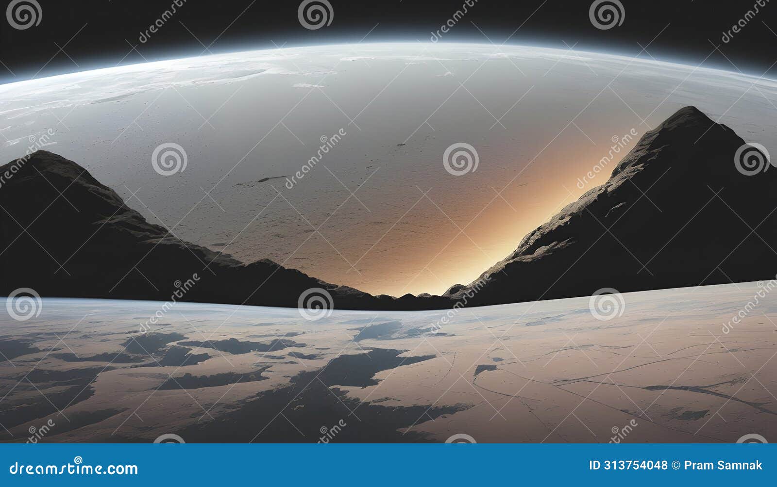 Illustration of the Landscape from Land To Space. Stock Illustration ...