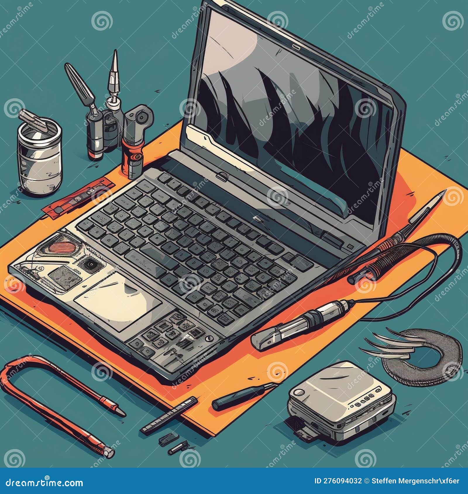 Laptop Repair in Progress - Technicians Tools on Workbench Stock ...