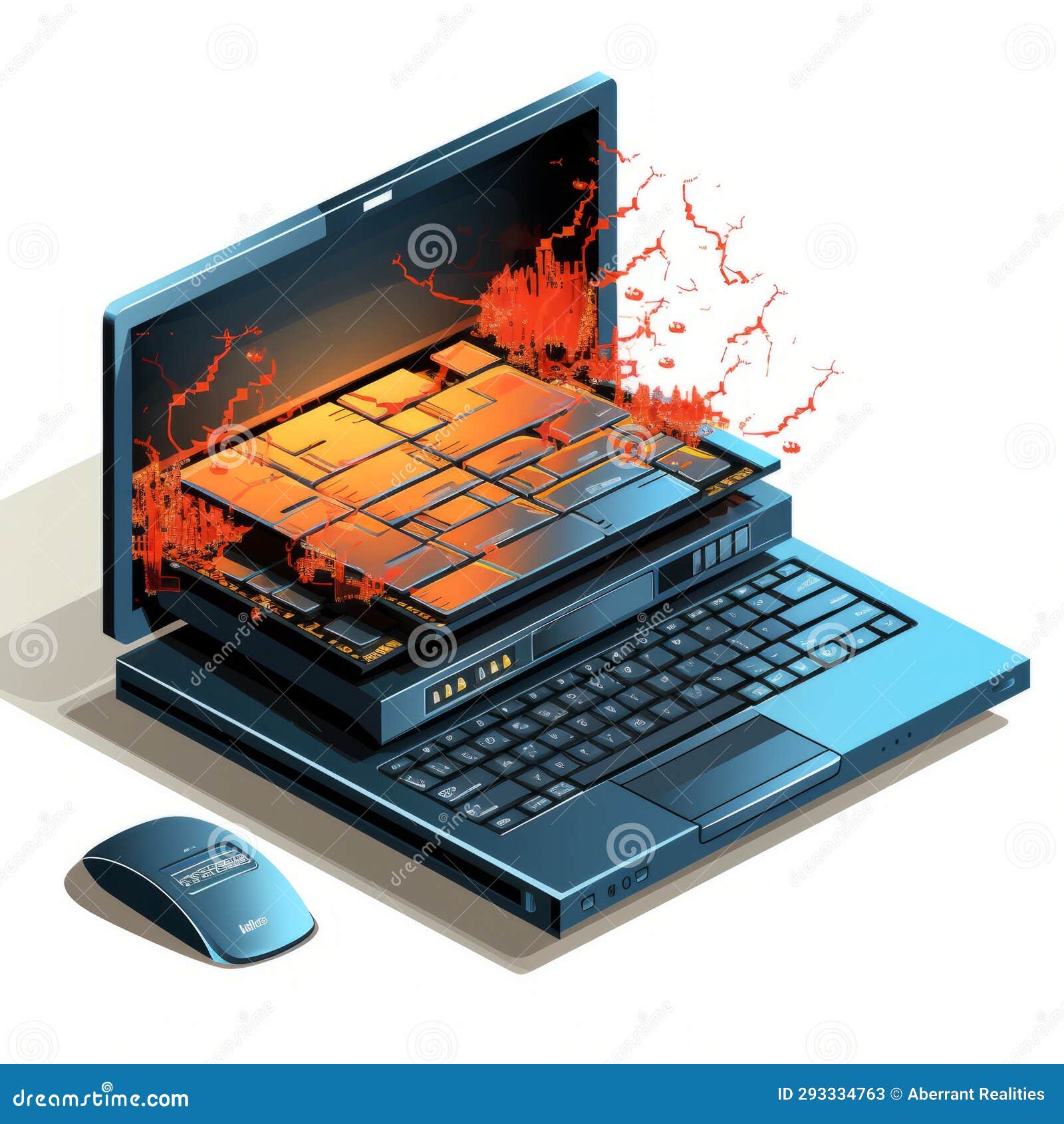 An Illustration of a Laptop Computer that is on Fire Stock Illustration ...