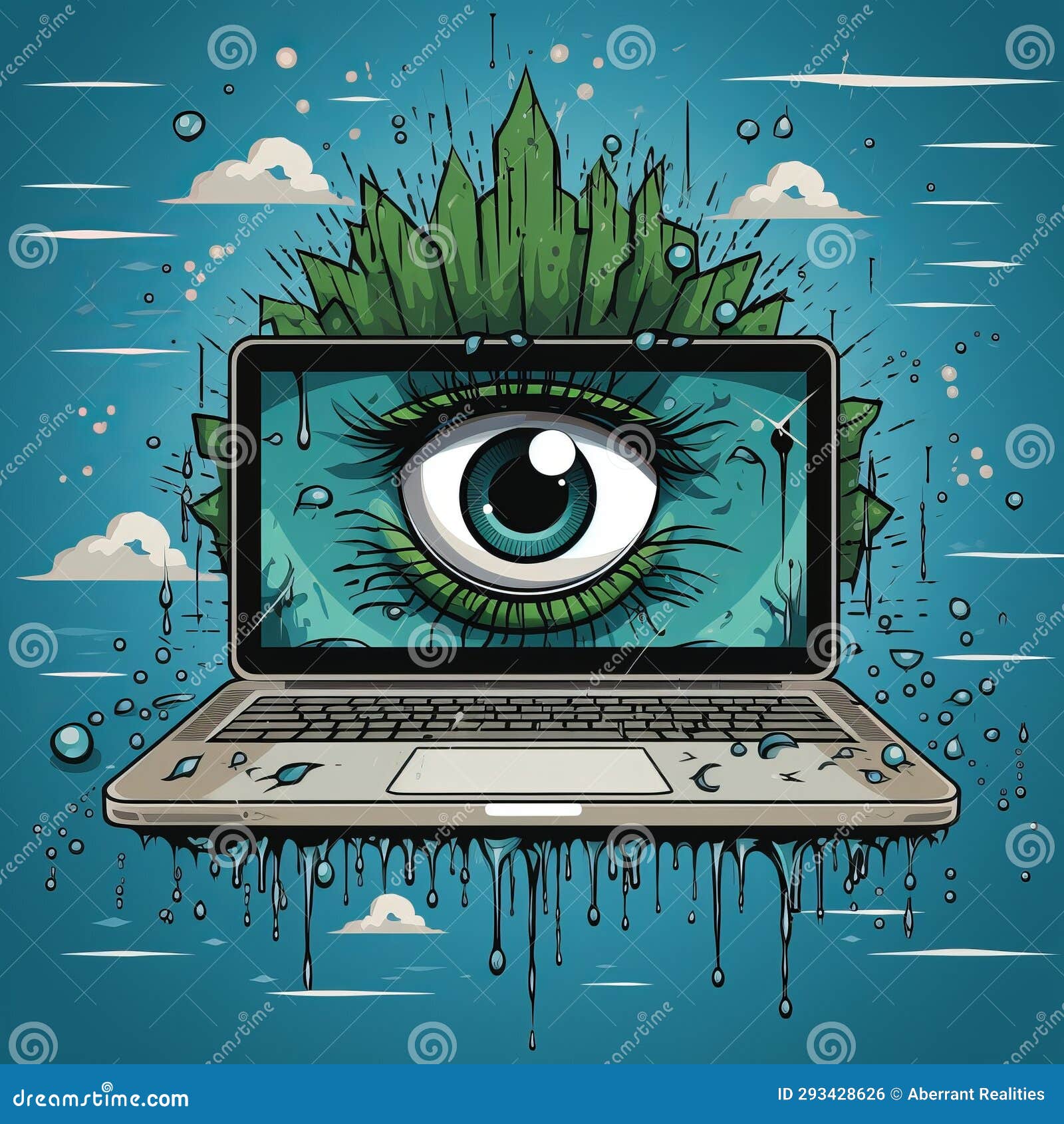 An Illustration of a Laptop with an Eye on it Stock Illustration ...