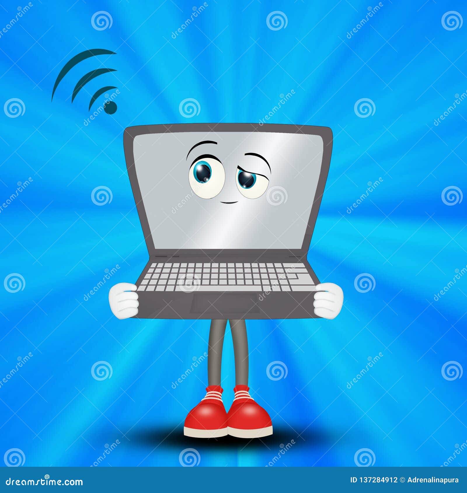 Laptop with funny face stock illustration. Illustration of cute - 137284912