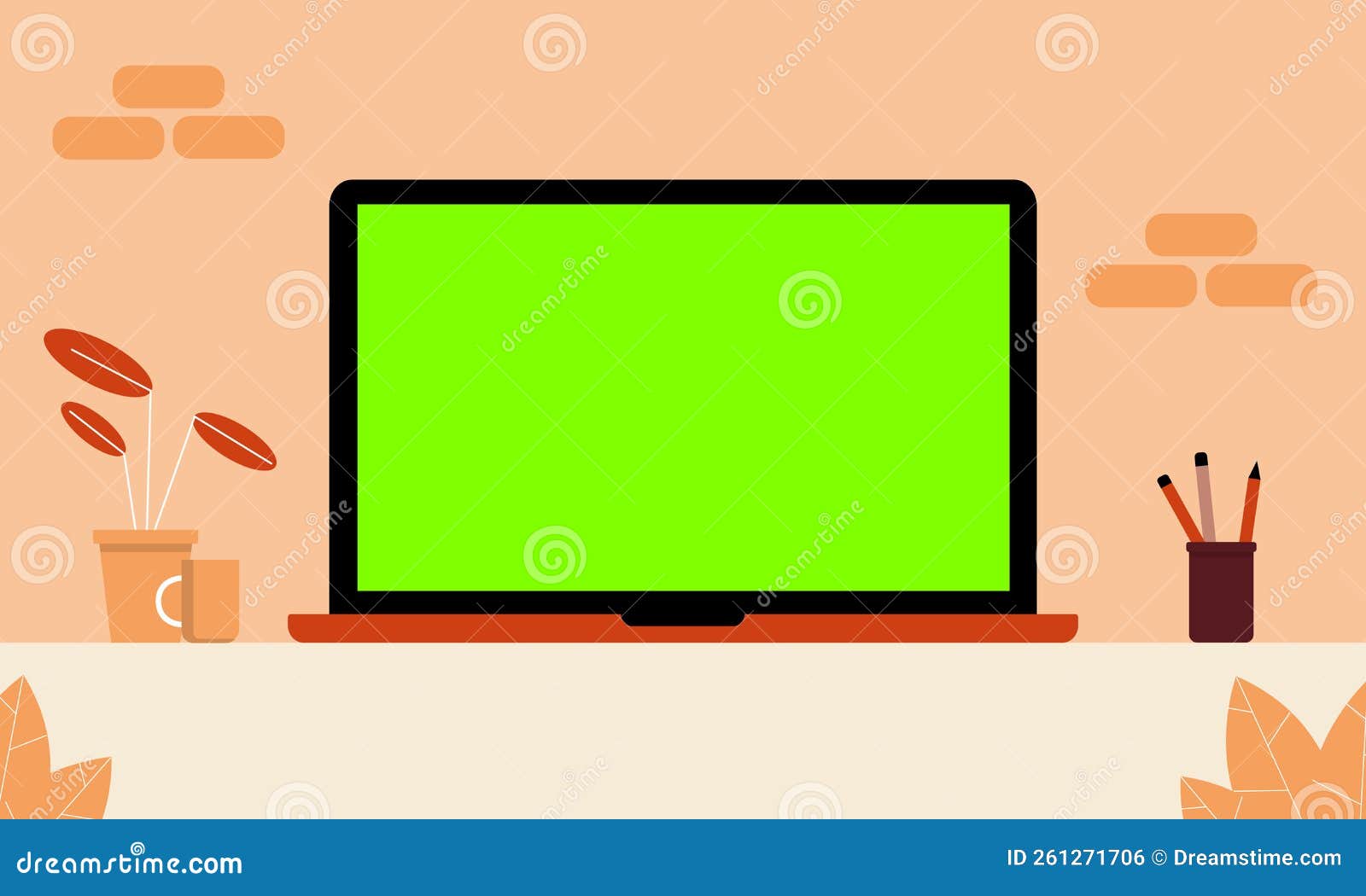 Illustration of a Laptop with a Green Screen on the Desktop Stock ...