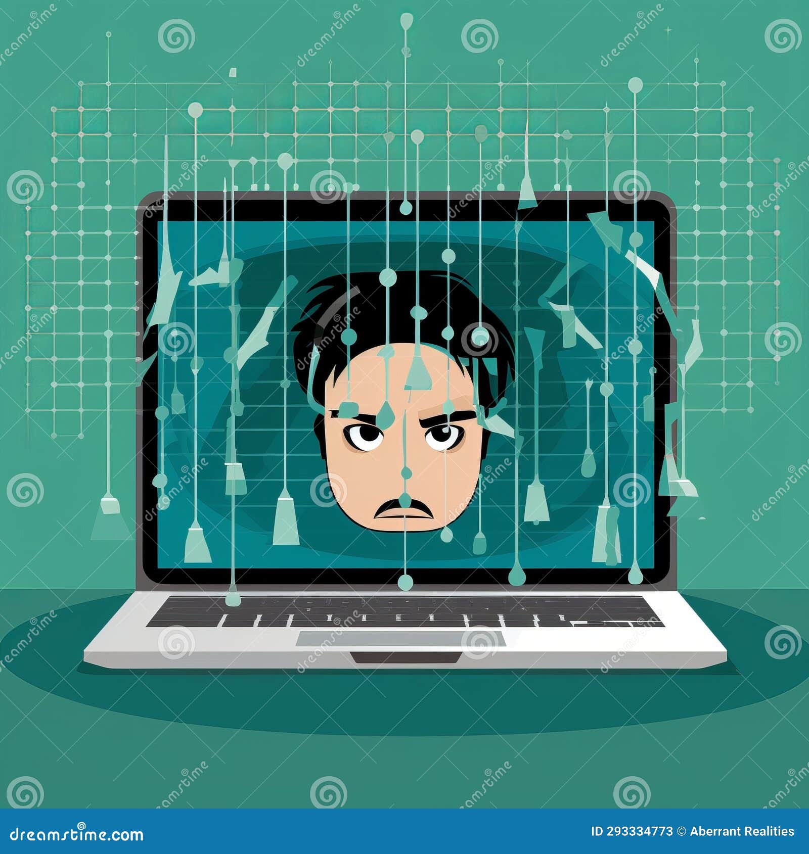 An Illustration of a Laptop with a Mans Face on it Stock Illustration ...