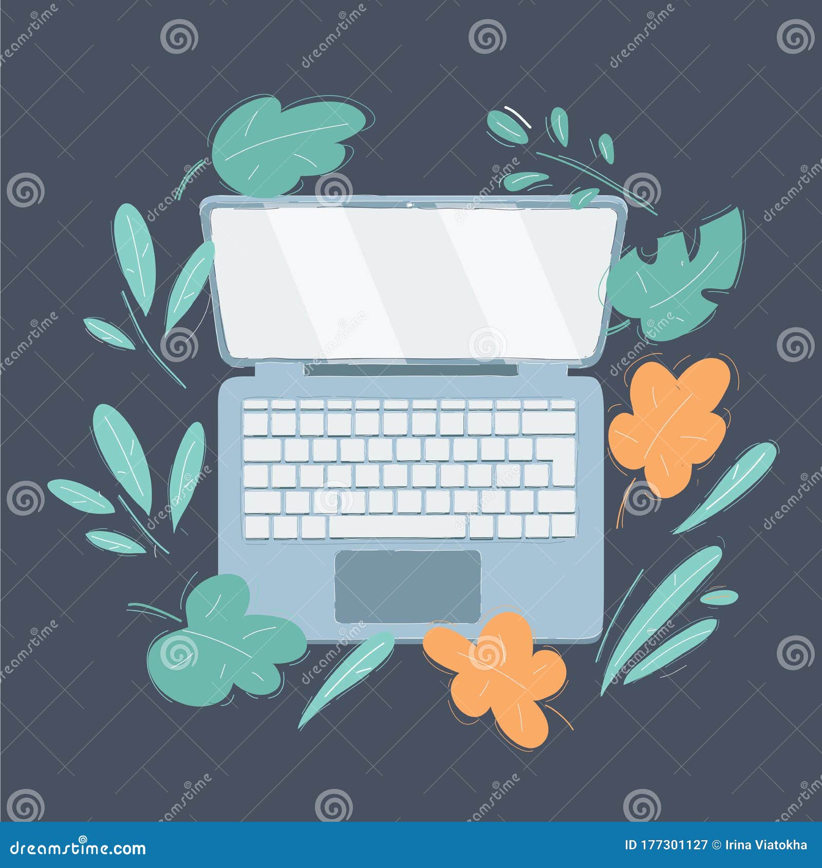 Illustration of Laptop Top View on Dark Background. Stock Vector ...