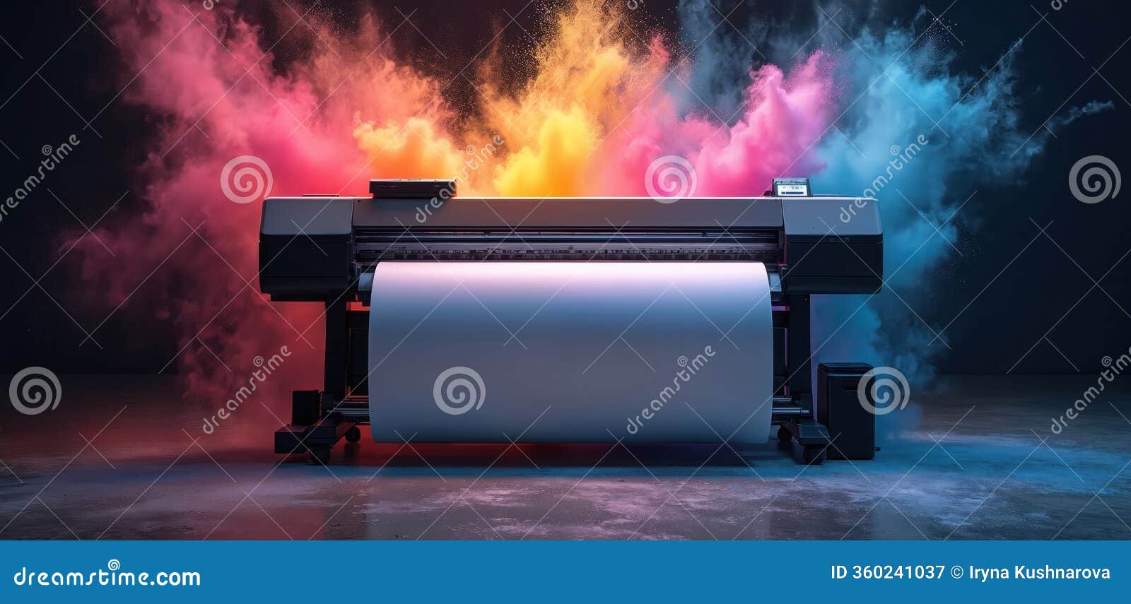 Illustration of Large Format Printer with Vibrant Colorful Smoky ...