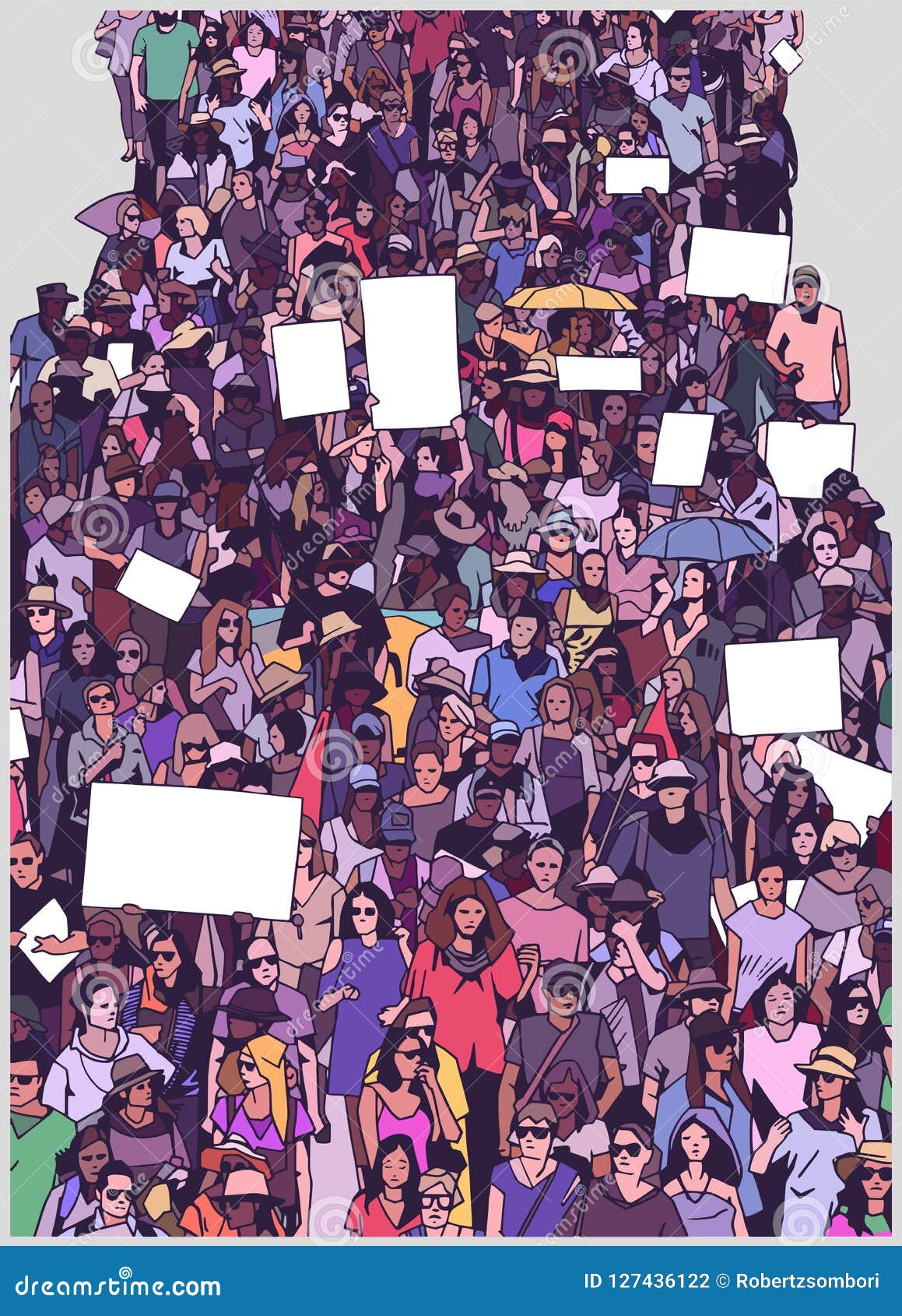Illustration of Large Marching Crowd Protest with Blank Signs Banners ...