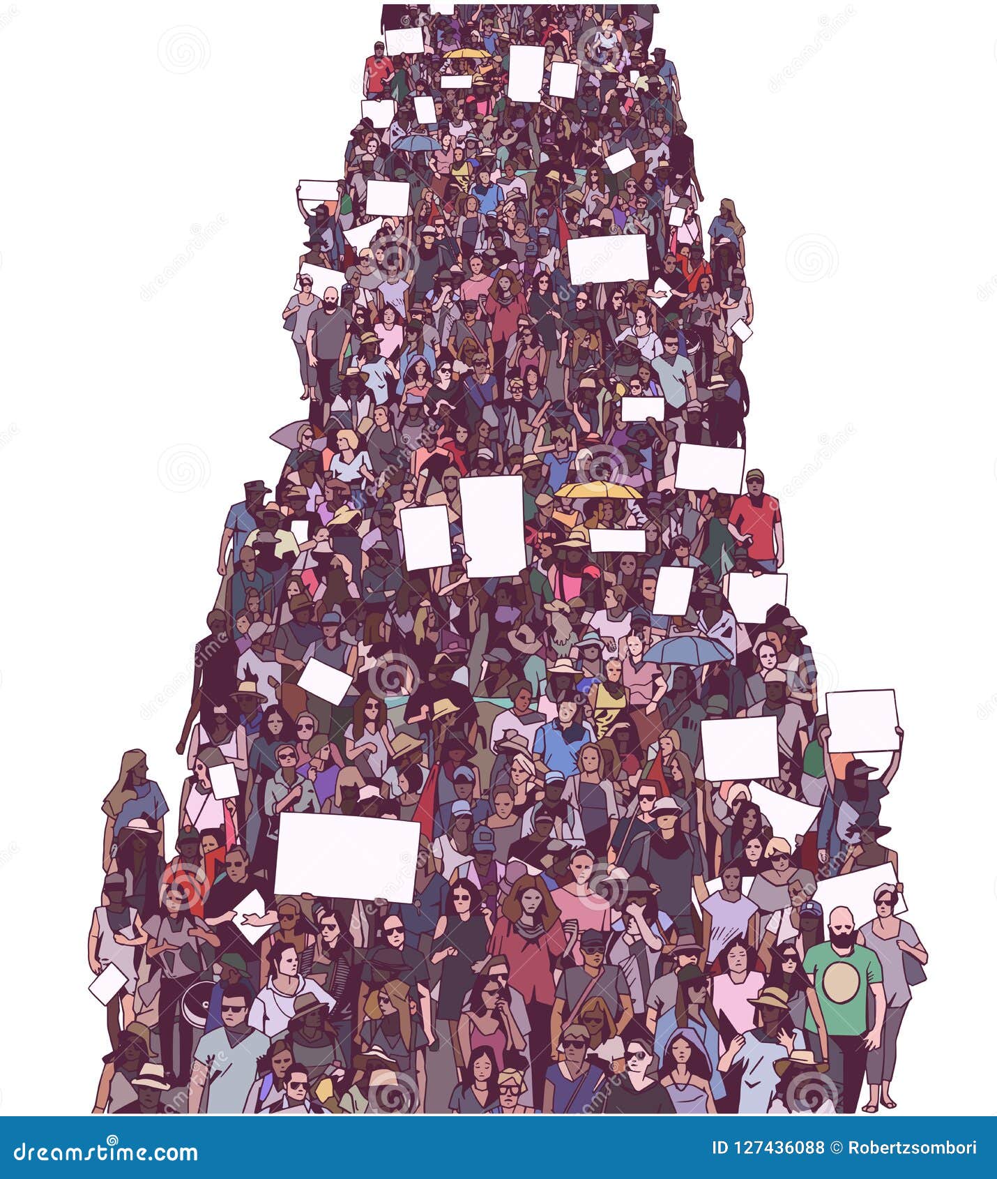 Illustration of Large Marching Crowd Protest with Blank Signs Banners ...