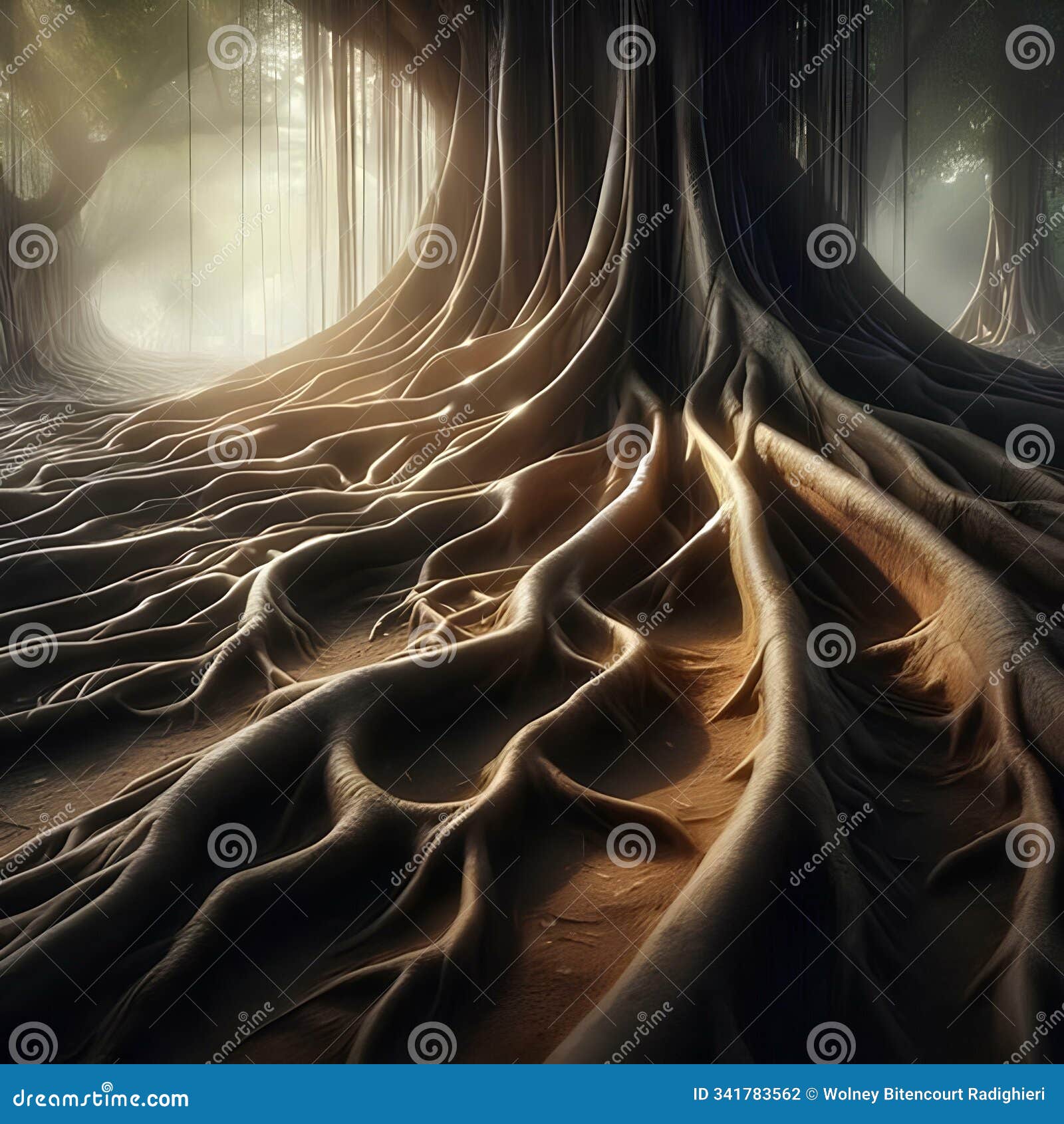Illustration of a Large Tree with Its Roots Exposed Stock Illustration ...