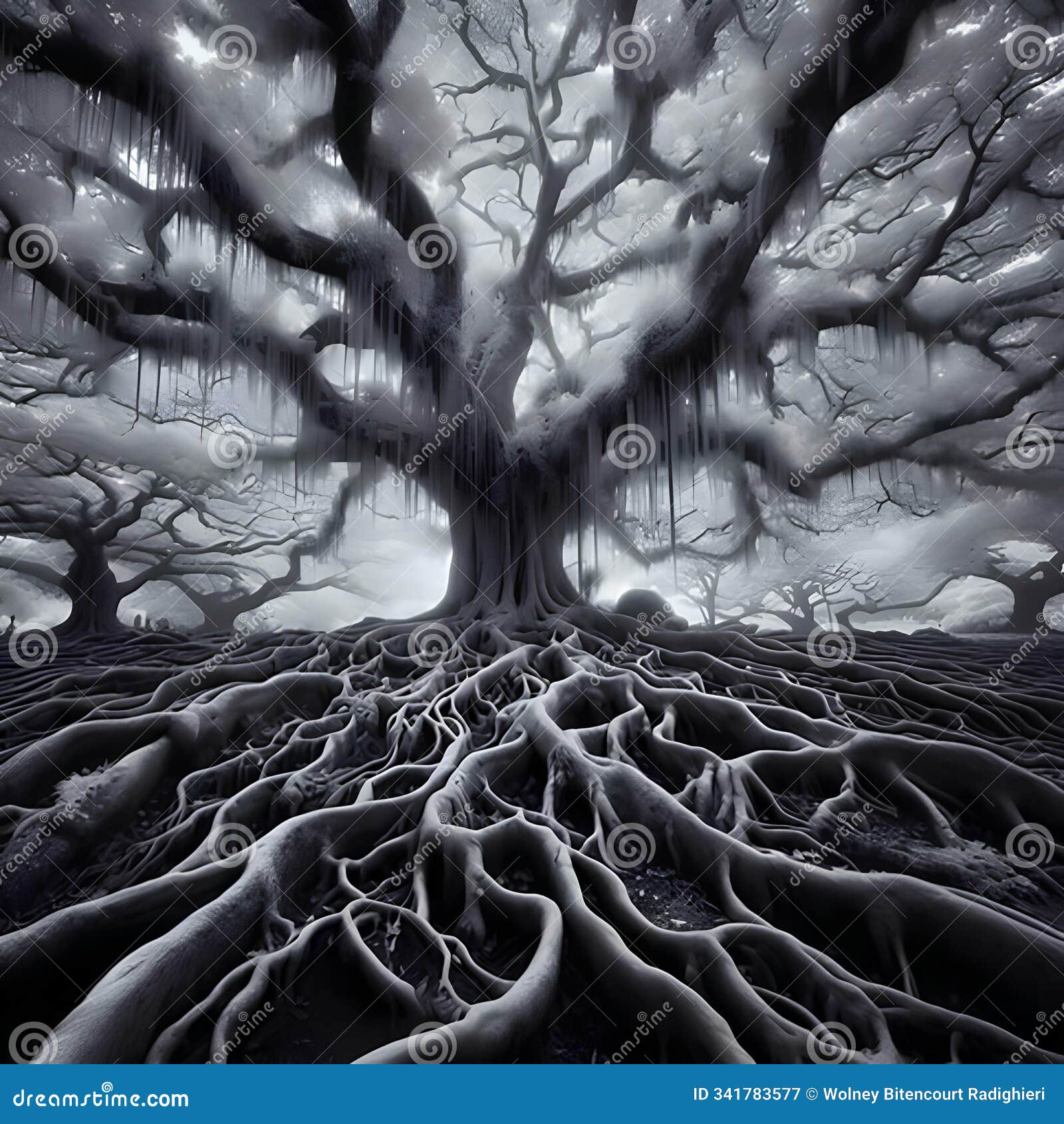 Illustration of a Large Tree with Its Roots Exposed Stock Illustration ...