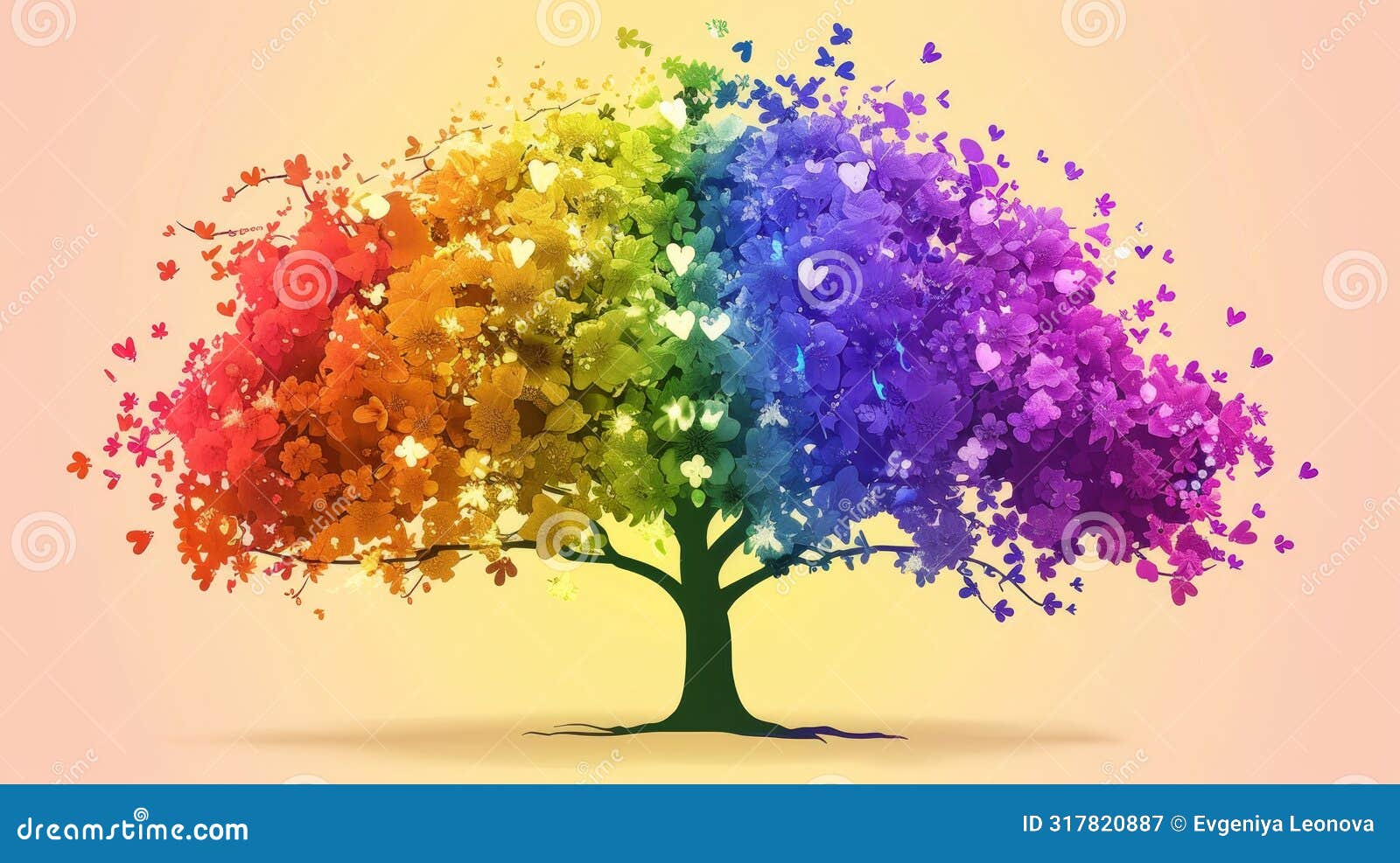 Illustration of a Large Tree with Rainbow Colors and Flowers, Pride ...