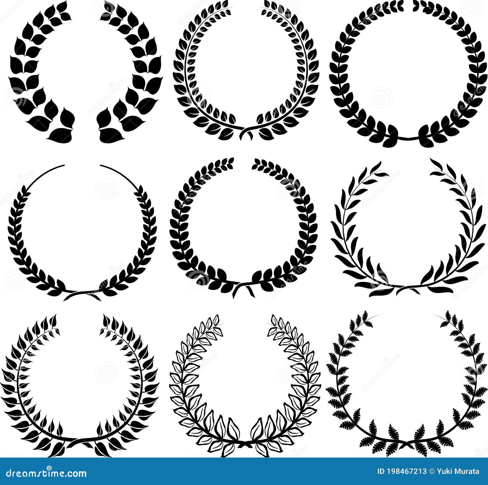 Round Frame of Laurel Black Silhouette Set Stock Vector - Illustration ...