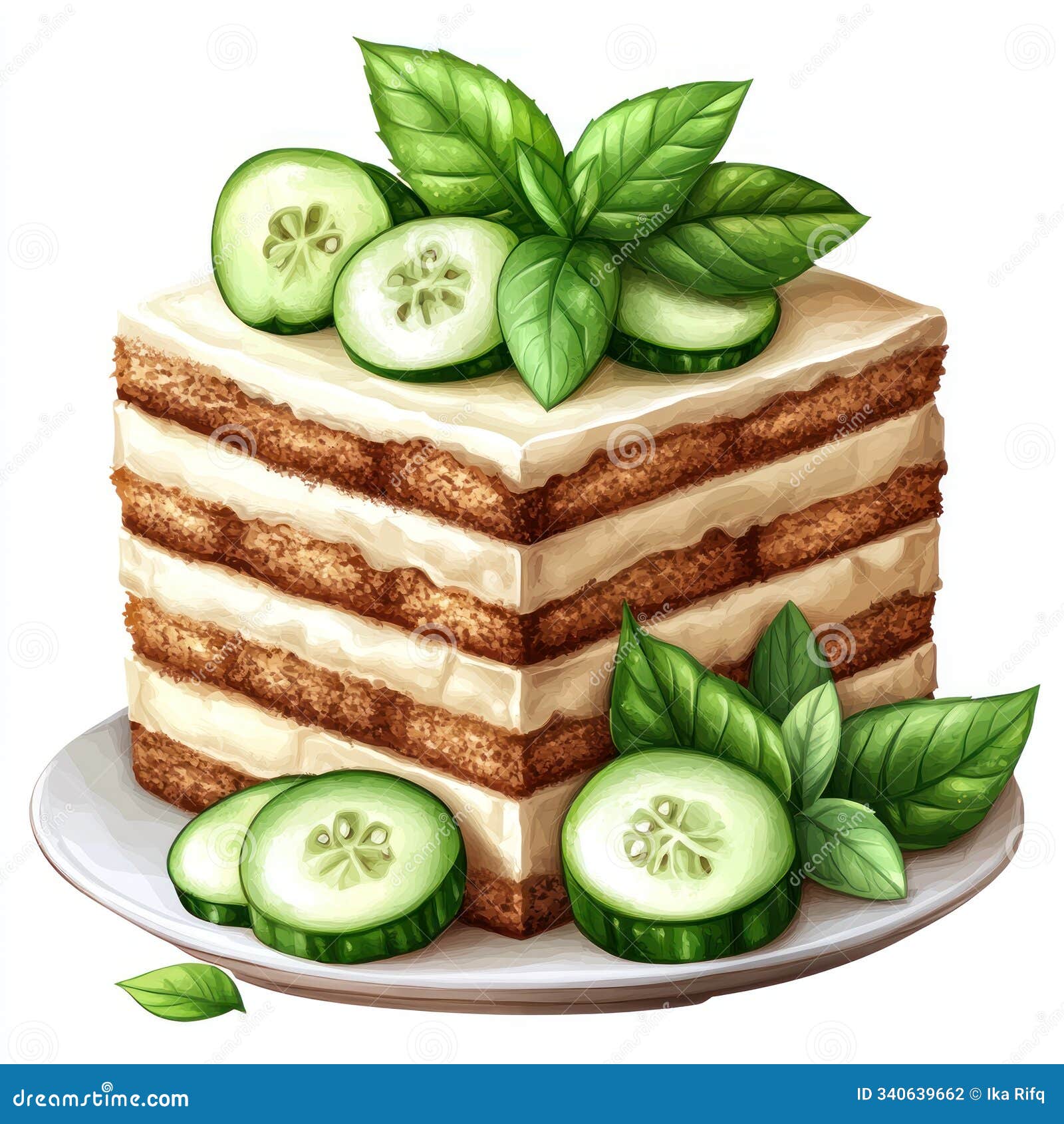 Illustration of Layered Cake with Cucumber and Basil Stock Illustration ...