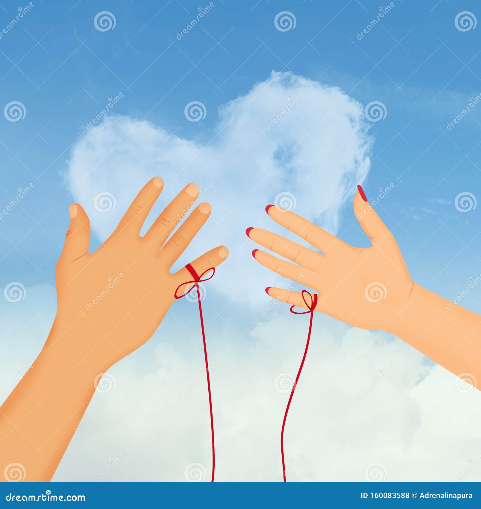 The Legend of the Red Thread Stock Illustration - Illustration of girl ...