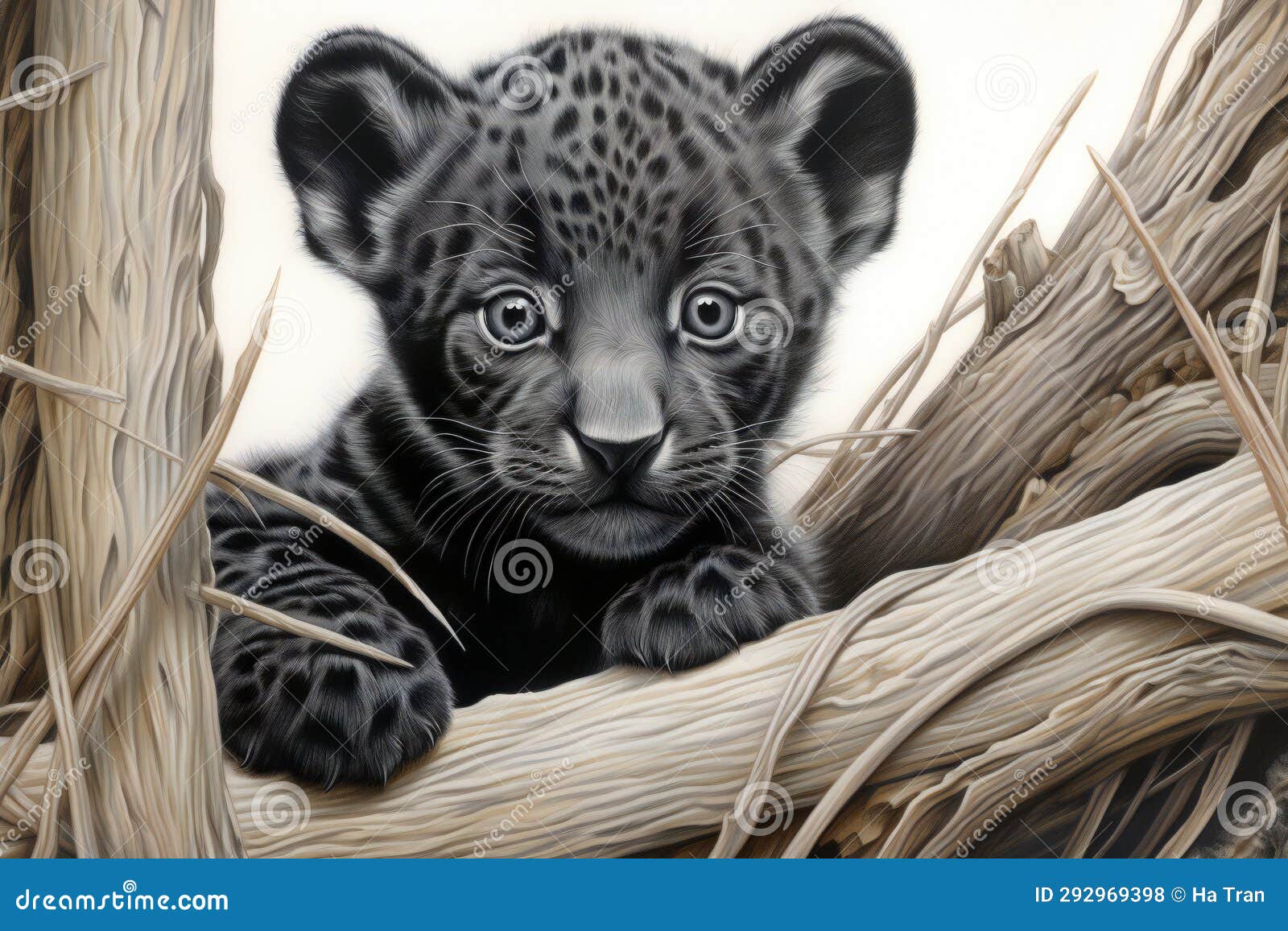 Leopard Cub Sitting in a Nest of Dry Grass Stock Illustration ...