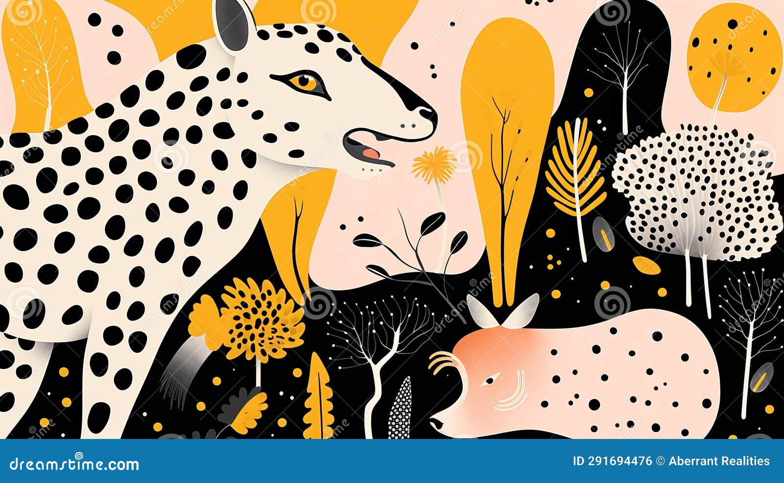 An Illustration of a Leopard and a Rabbit in the Forest Stock ...