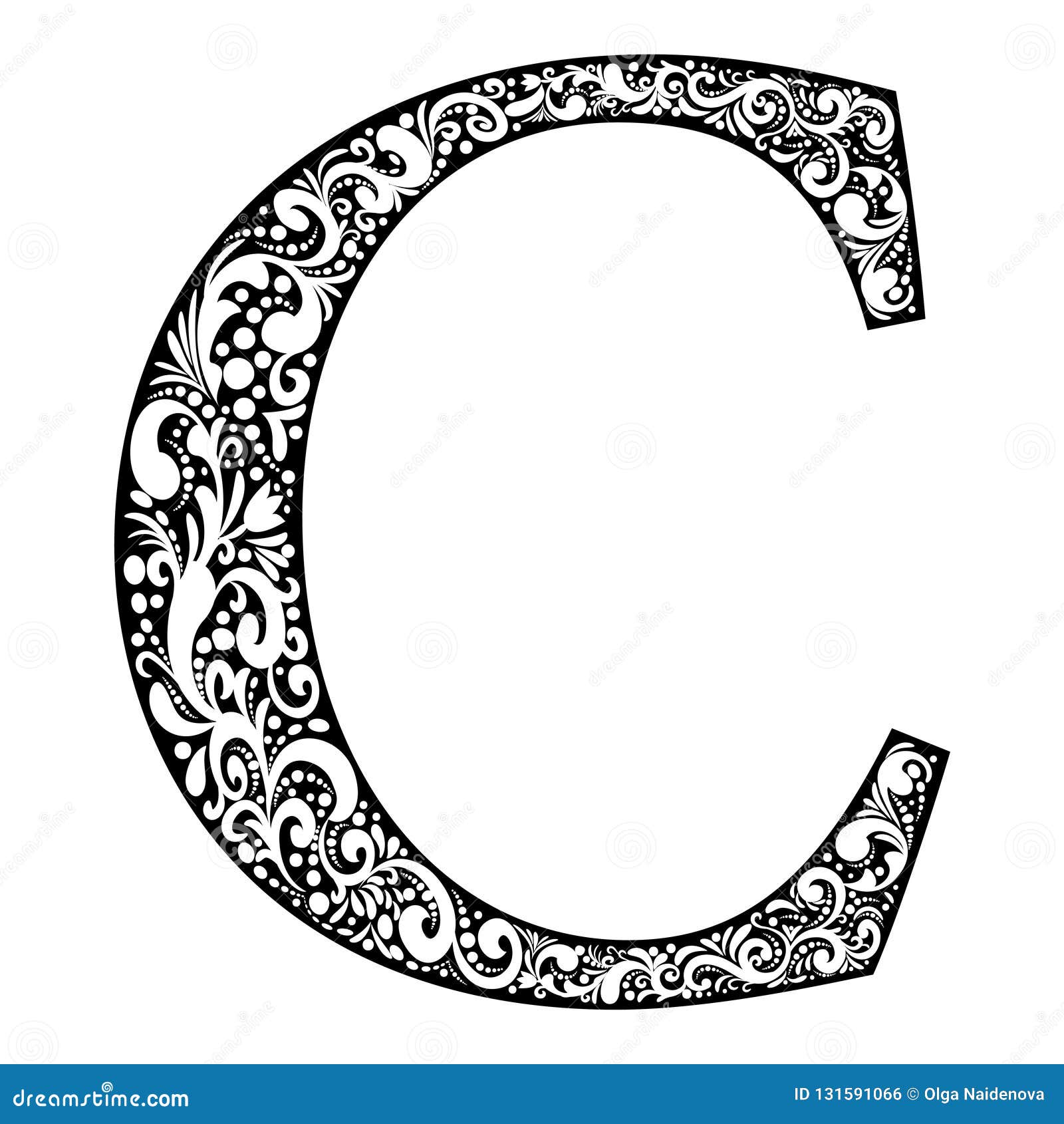 Letter C Letter Black with White Ornament Stock Vector - Illustration ...