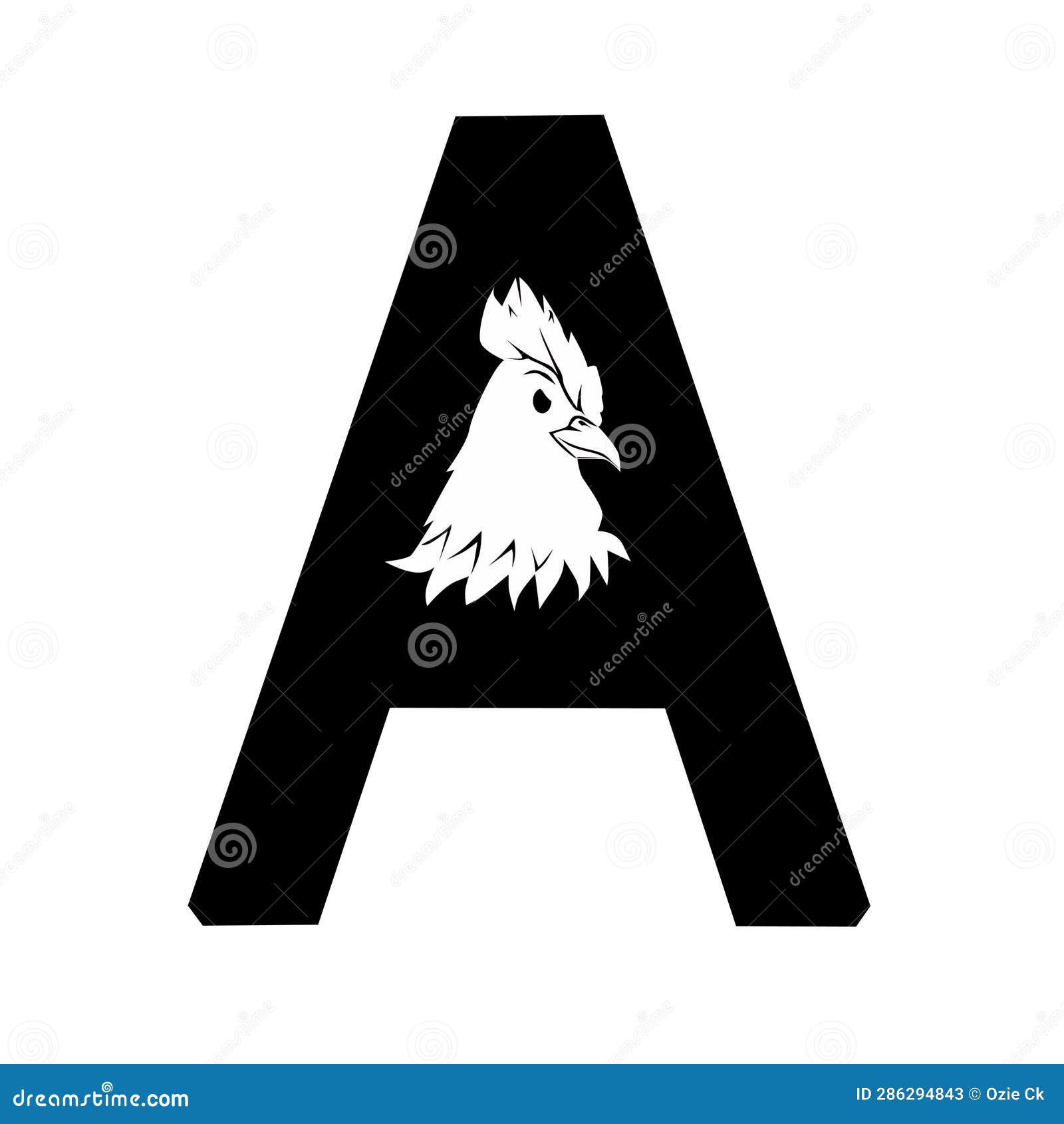 Illustration of Letter a with Combination of Chicken Head Symbol Stock ...