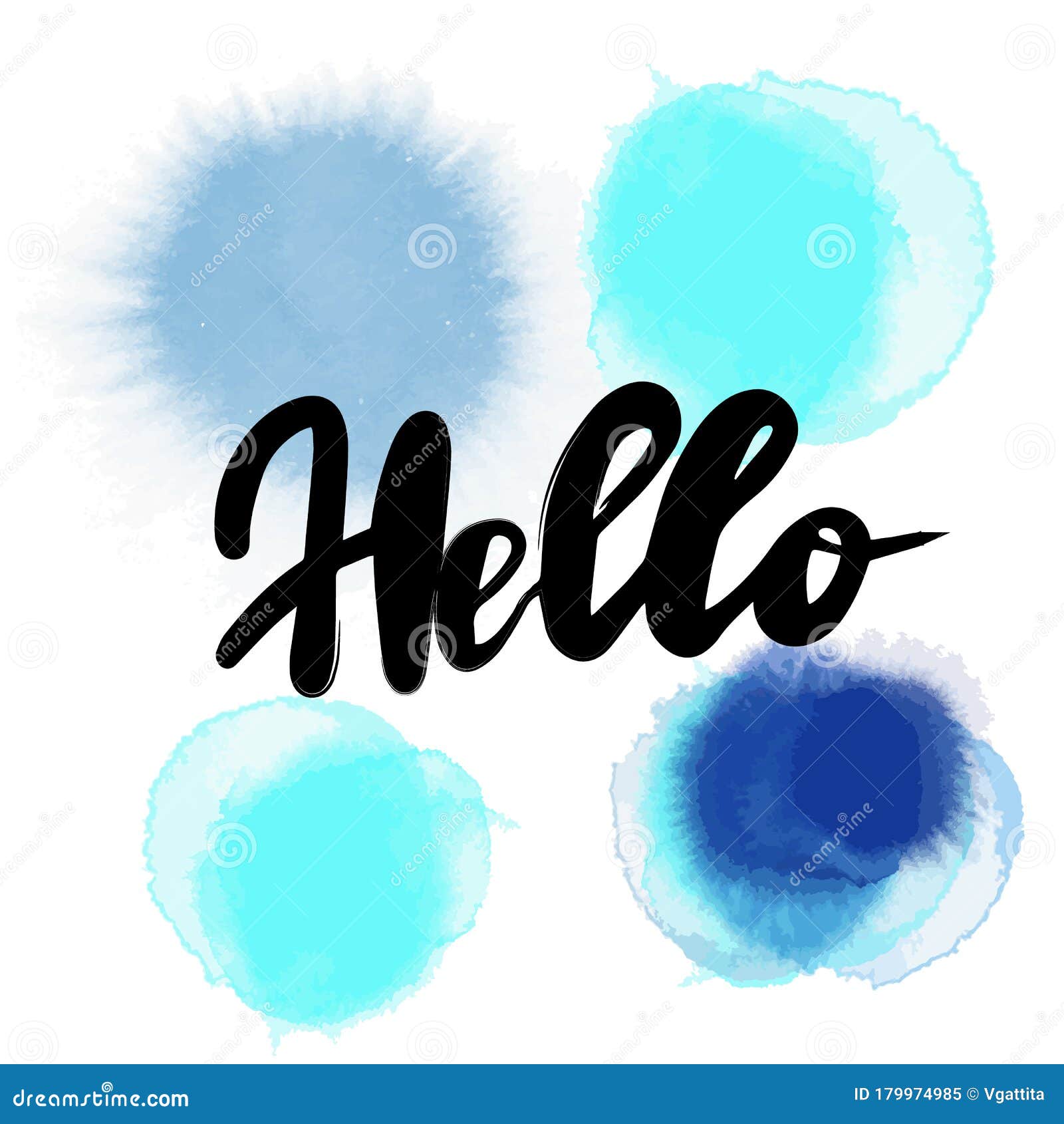 Illustration Lettering Hello on Blue Background Watercolor Stock Vector ...