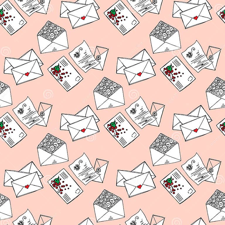 Illustration of Letters and Envelopes. Romantic Messages. Seamless ...