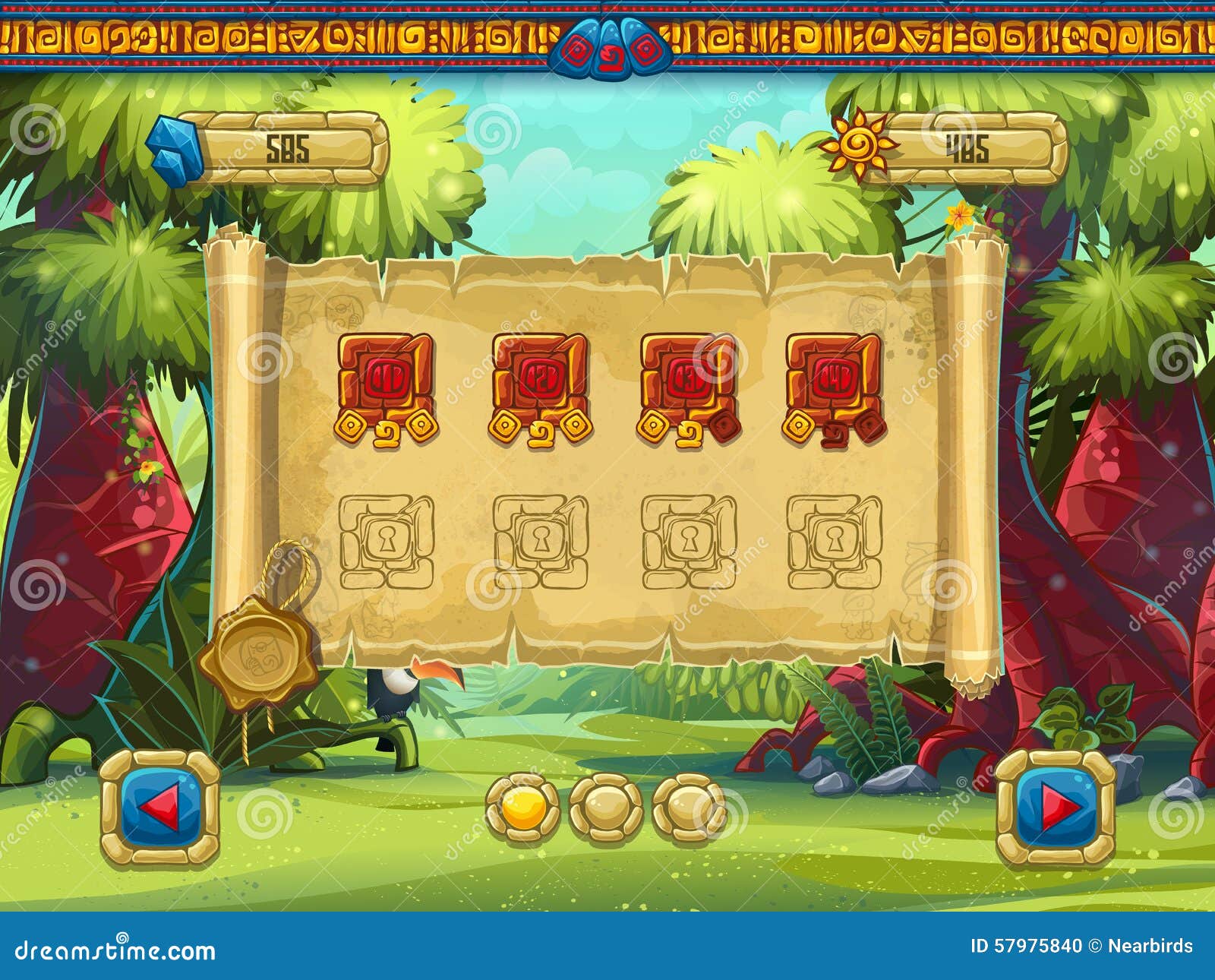 Illustration Level Selection for a Computer Game Jungle Treasures Stock ...