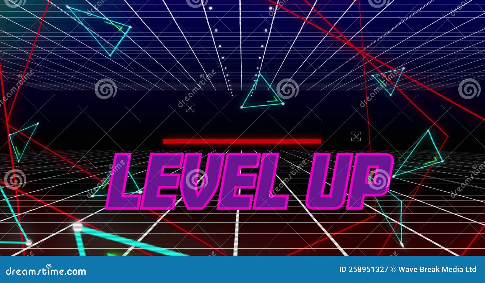 Illustration of Level Up Text with Geometric Shapes and Grid Pattern ...