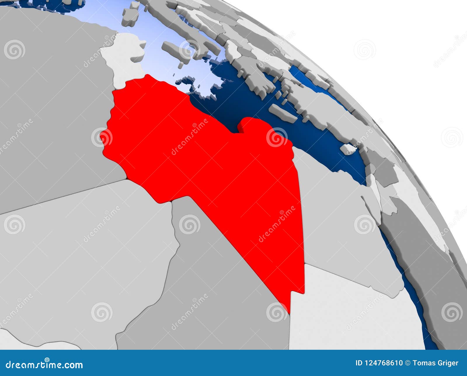 Libya in red on map stock illustration. Illustration of border - 124768610