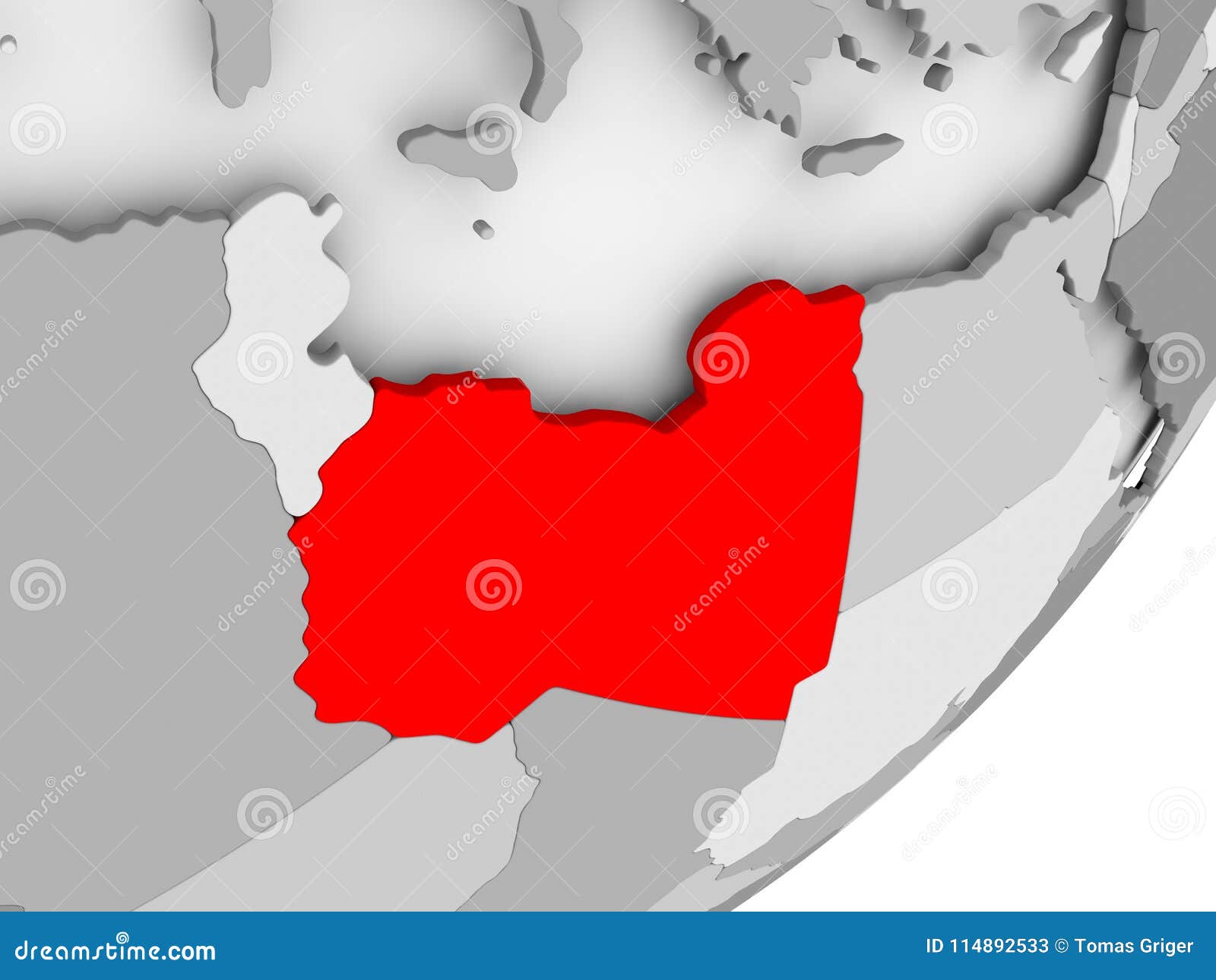 Libya in red on grey map stock illustration. Illustration of libyan ...