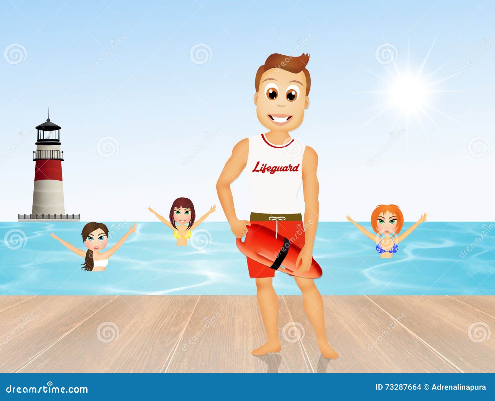 Cute Lifeguard Girl In Red Swimsuit Doing First Aid To Drowning Man ...