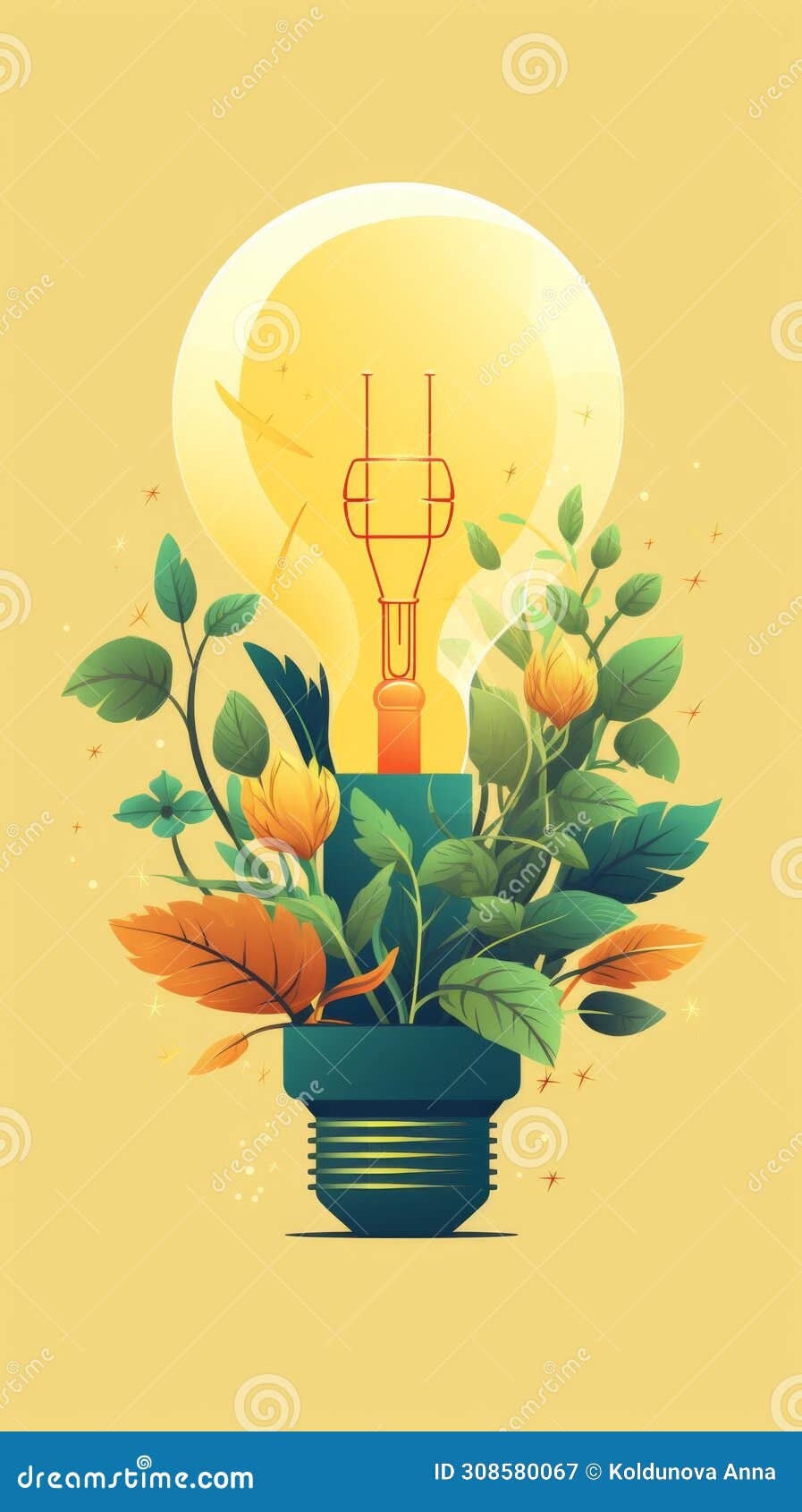 An Illustration of a Light Bulb with Plants Growing on it Stock ...