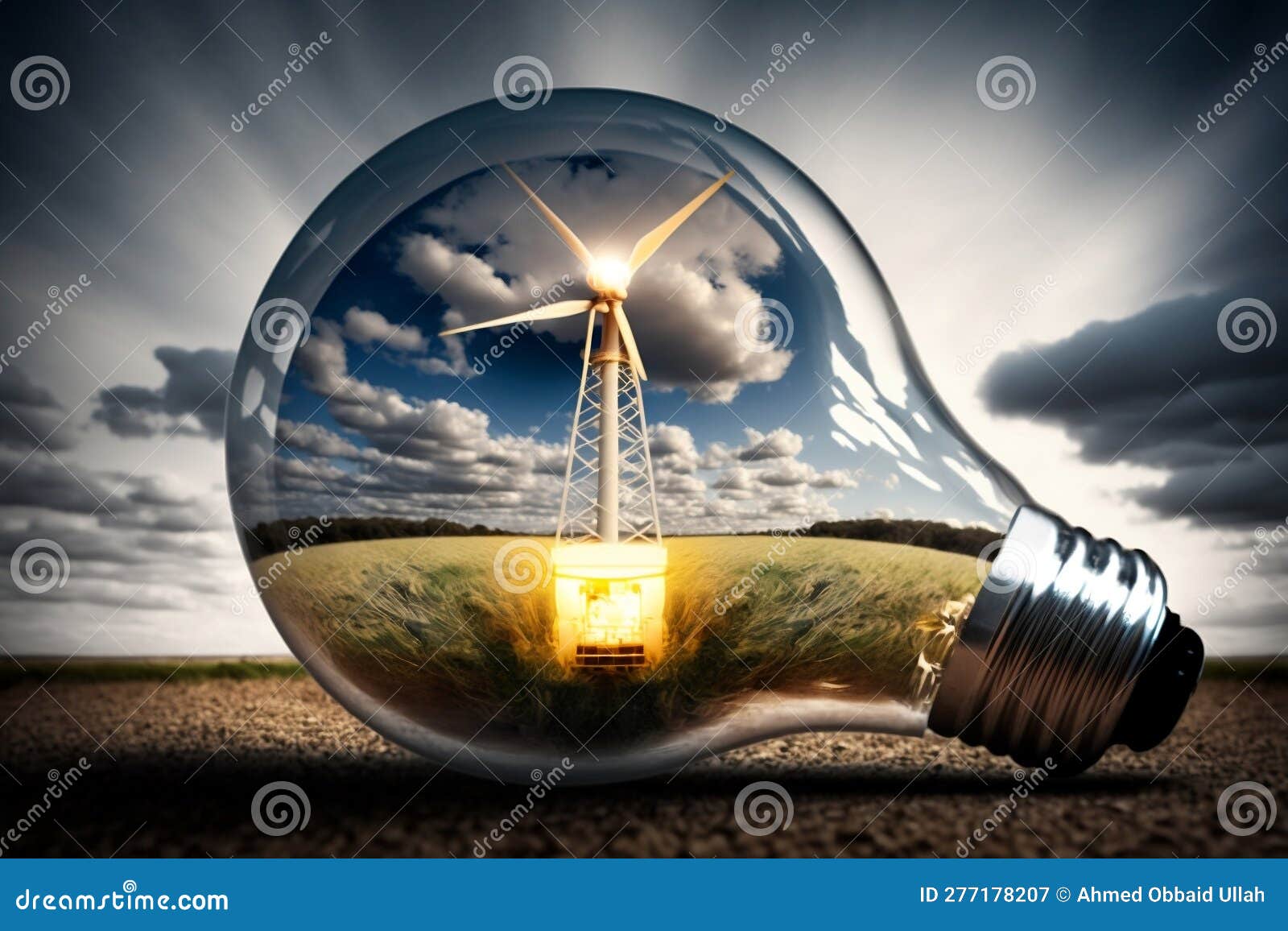 Illustration of a Light Bulb Powered by Wind Energy, Generative Ai ...