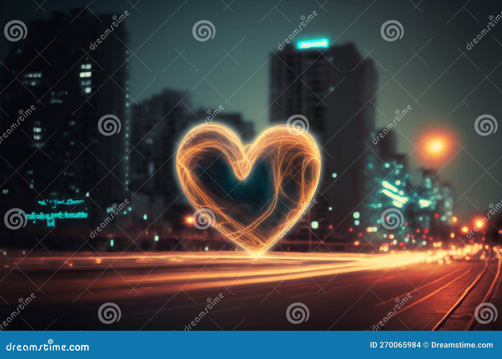 Illustration with Light Tracing Effect in the Shape of a Heart in the ...